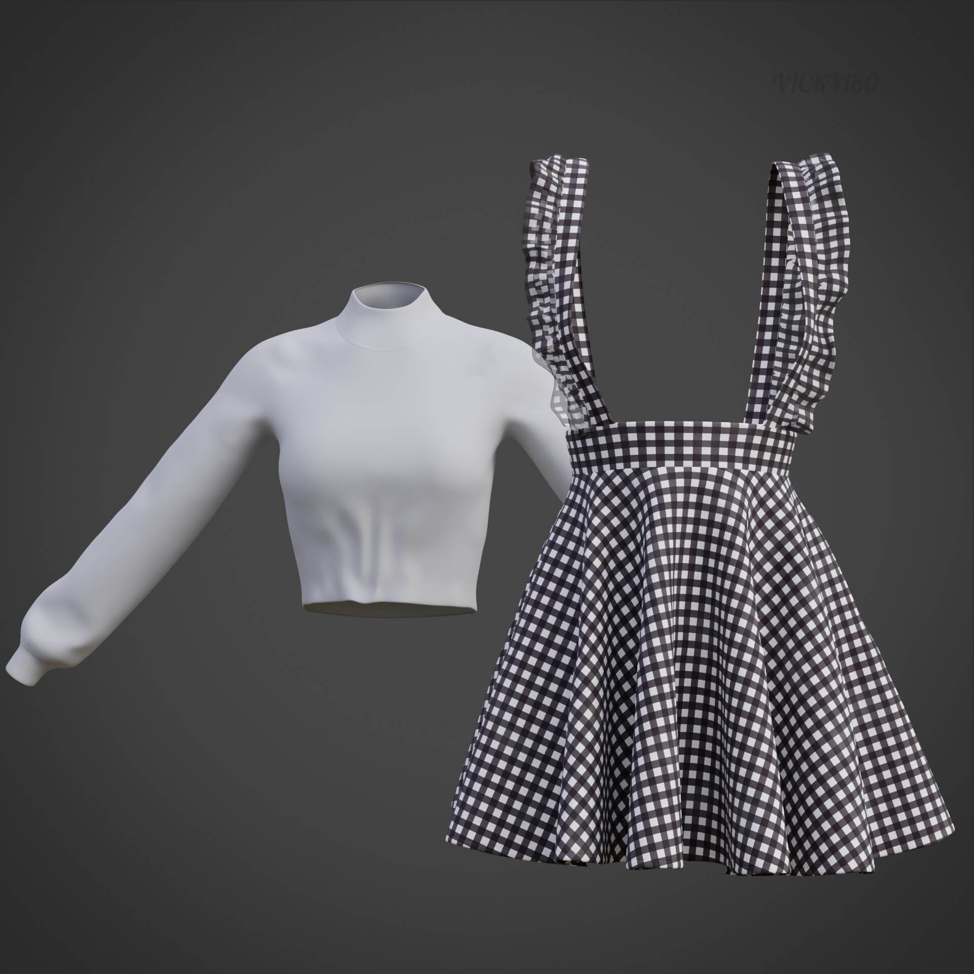 Check Pinafore Dress and Sweater - Jumper Cloth Model by vicky180
