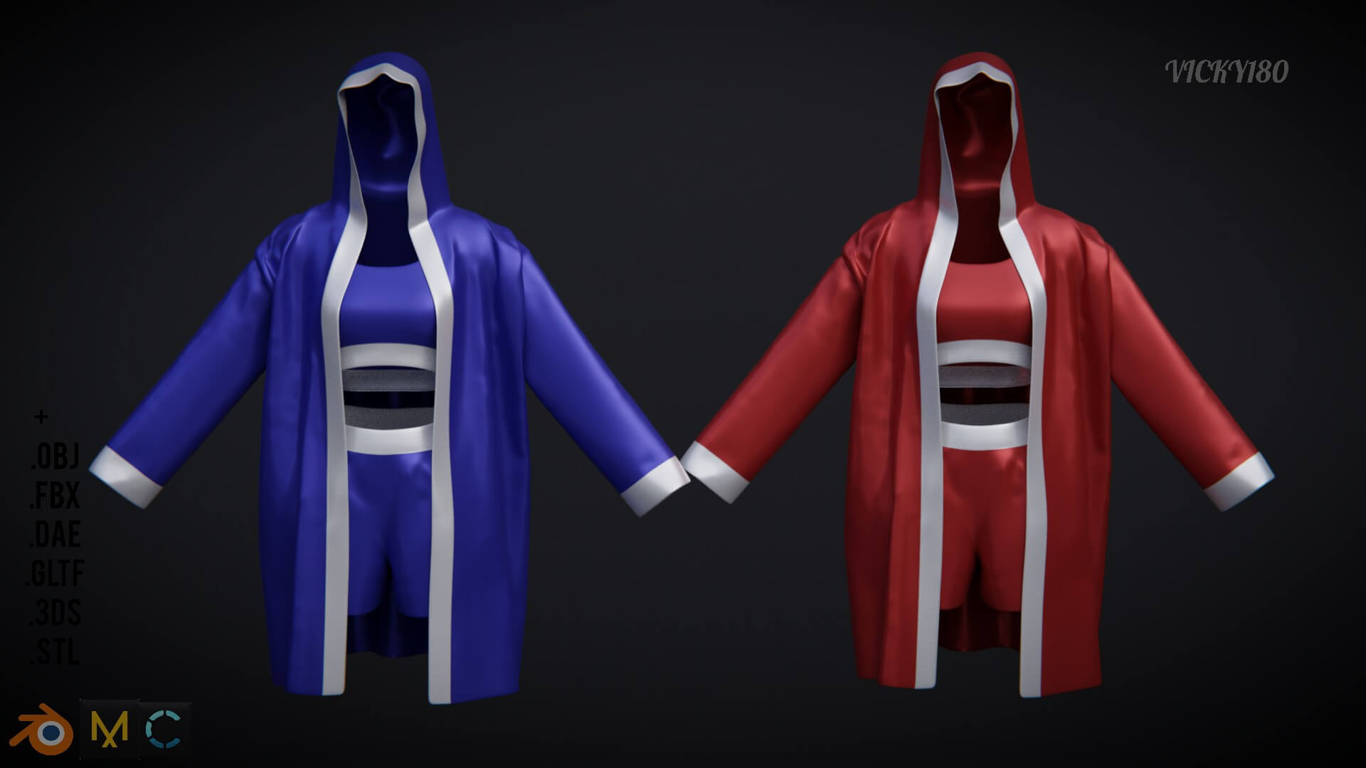 Female Boxer Outfit - Shorts Set and Robe 3D Model by vicky180