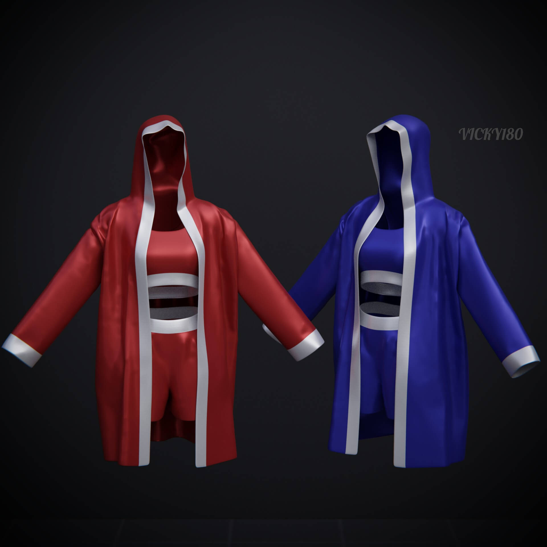 Female Boxer Outfit - Shorts Set and Robe 3D Model by vicky180