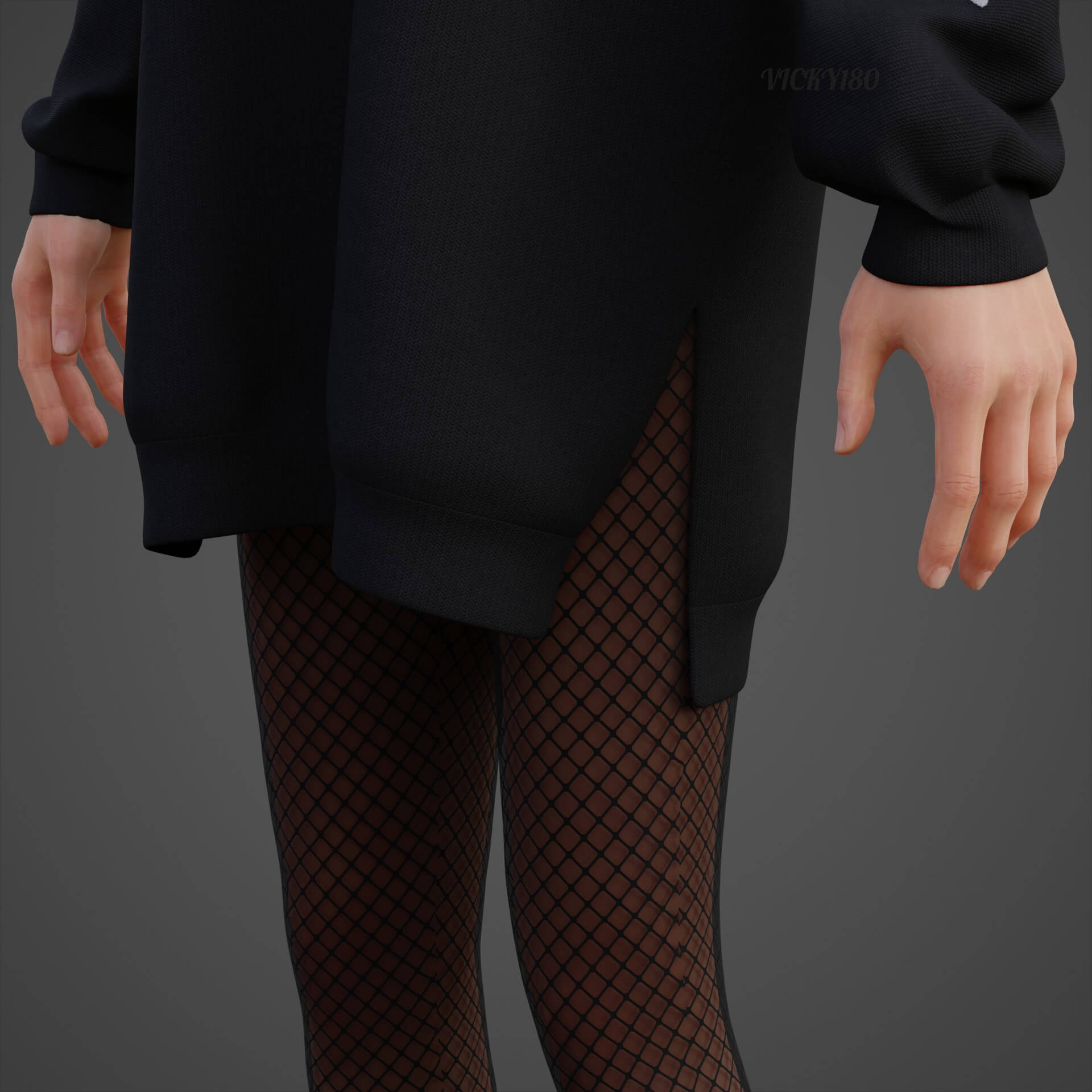 Goth Style Oversized Hoodie Fishnet Leggings Grunge Clothing - 3D Model ...