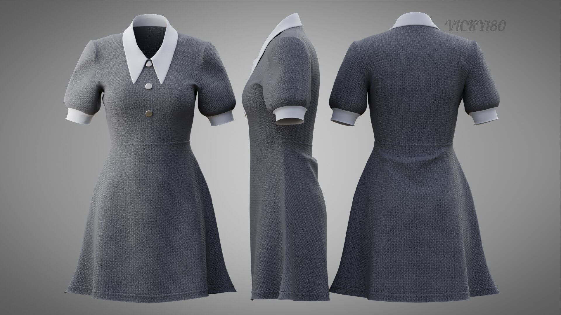 Gray Collared Formal Dress 3D Model by vicky180