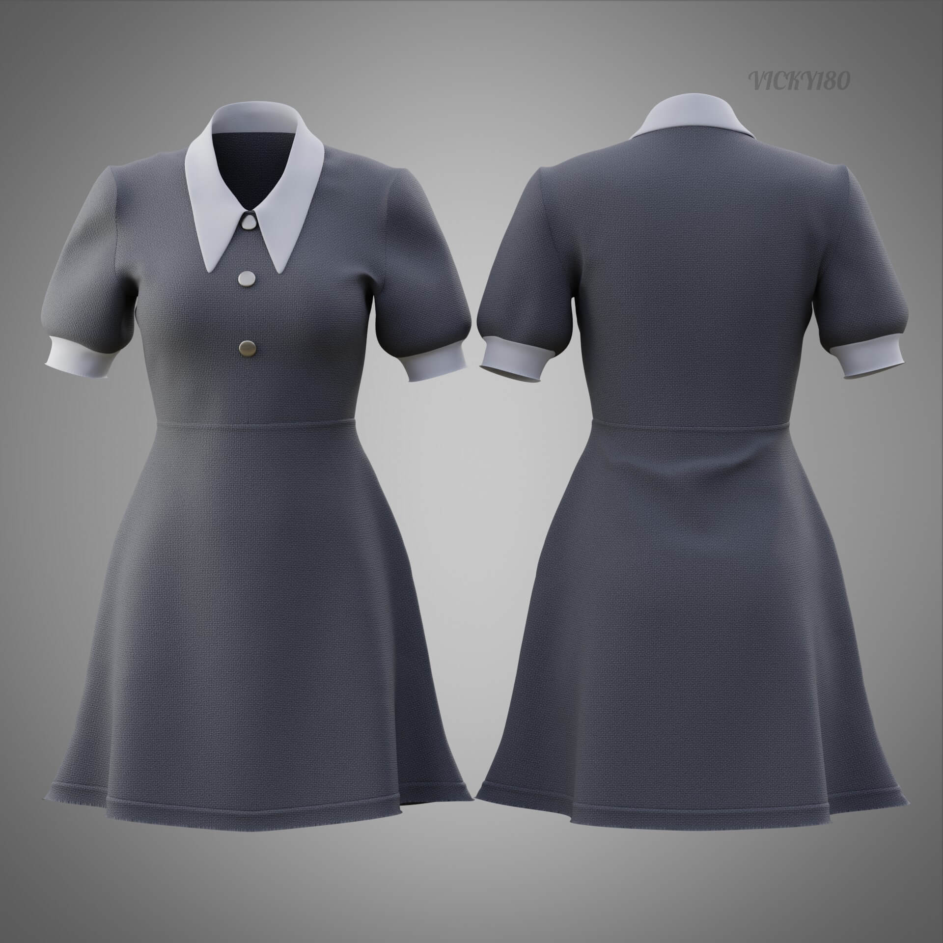 Gray Collared Formal Dress 3D Model by vicky180