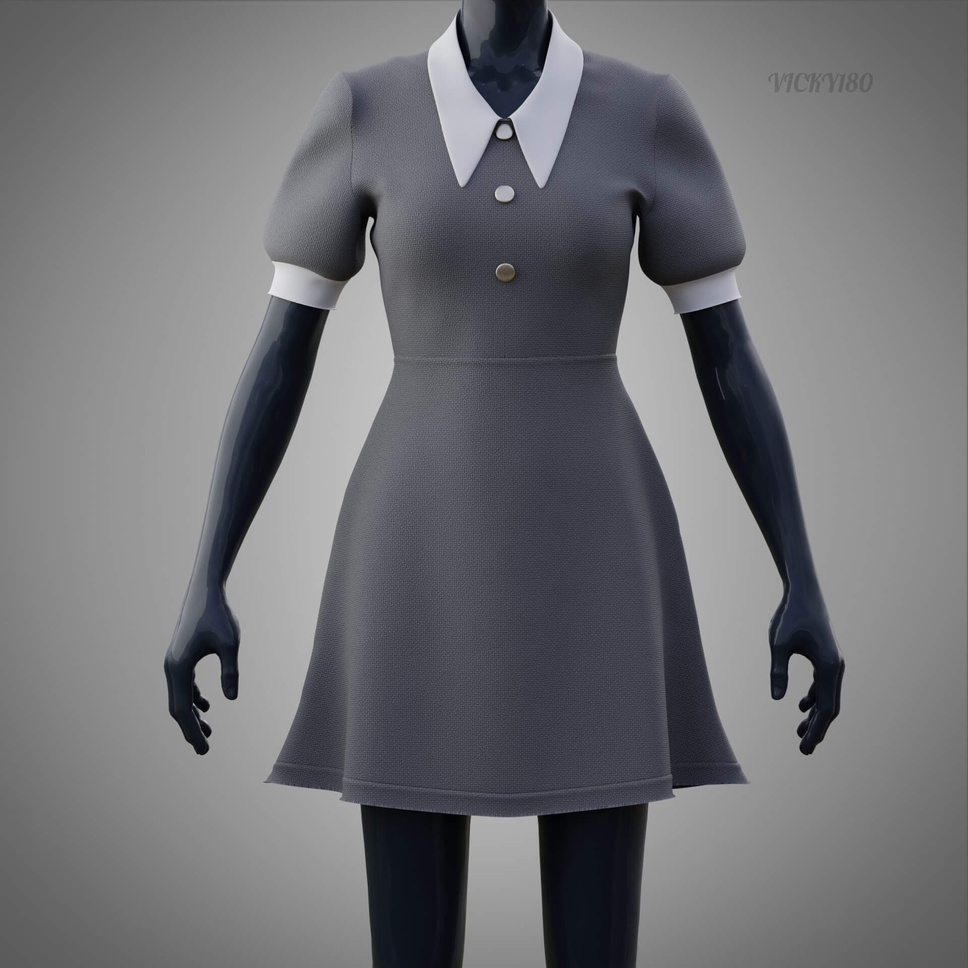 Gray Collared Formal Dress 3D Model by vicky180