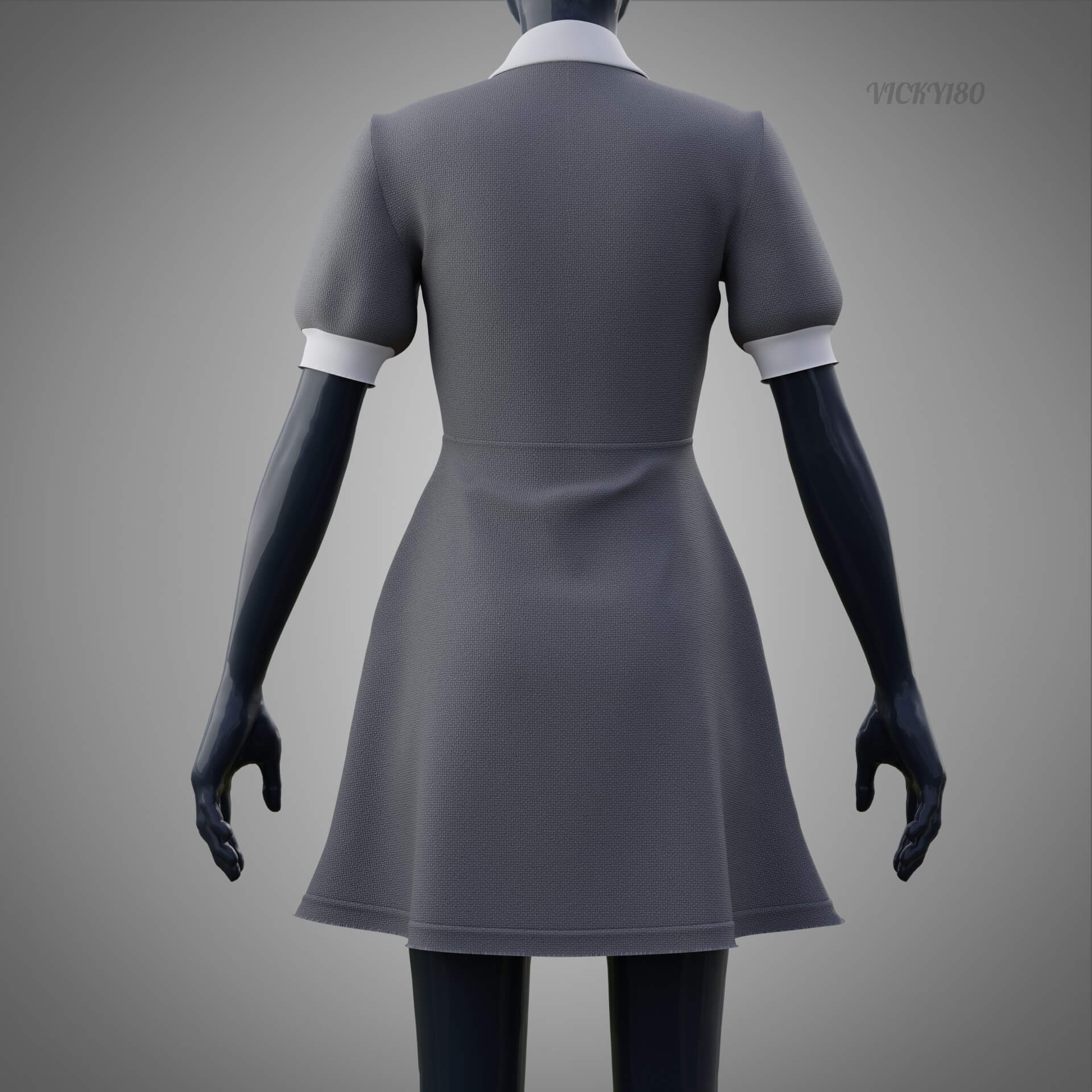 Gray Collared Formal Dress 3D Model by vicky180
