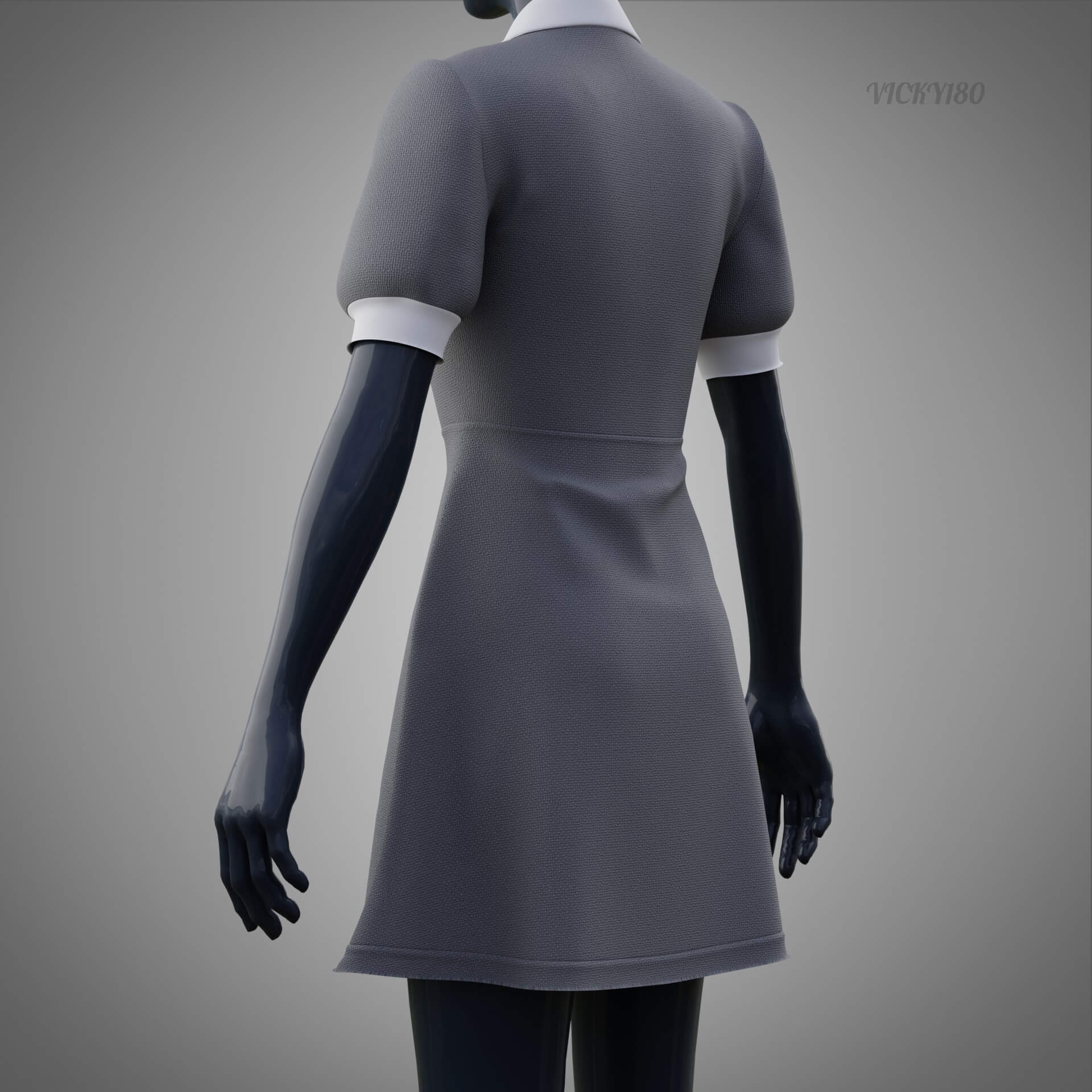Gray Collared Formal Dress 3D Model by vicky180