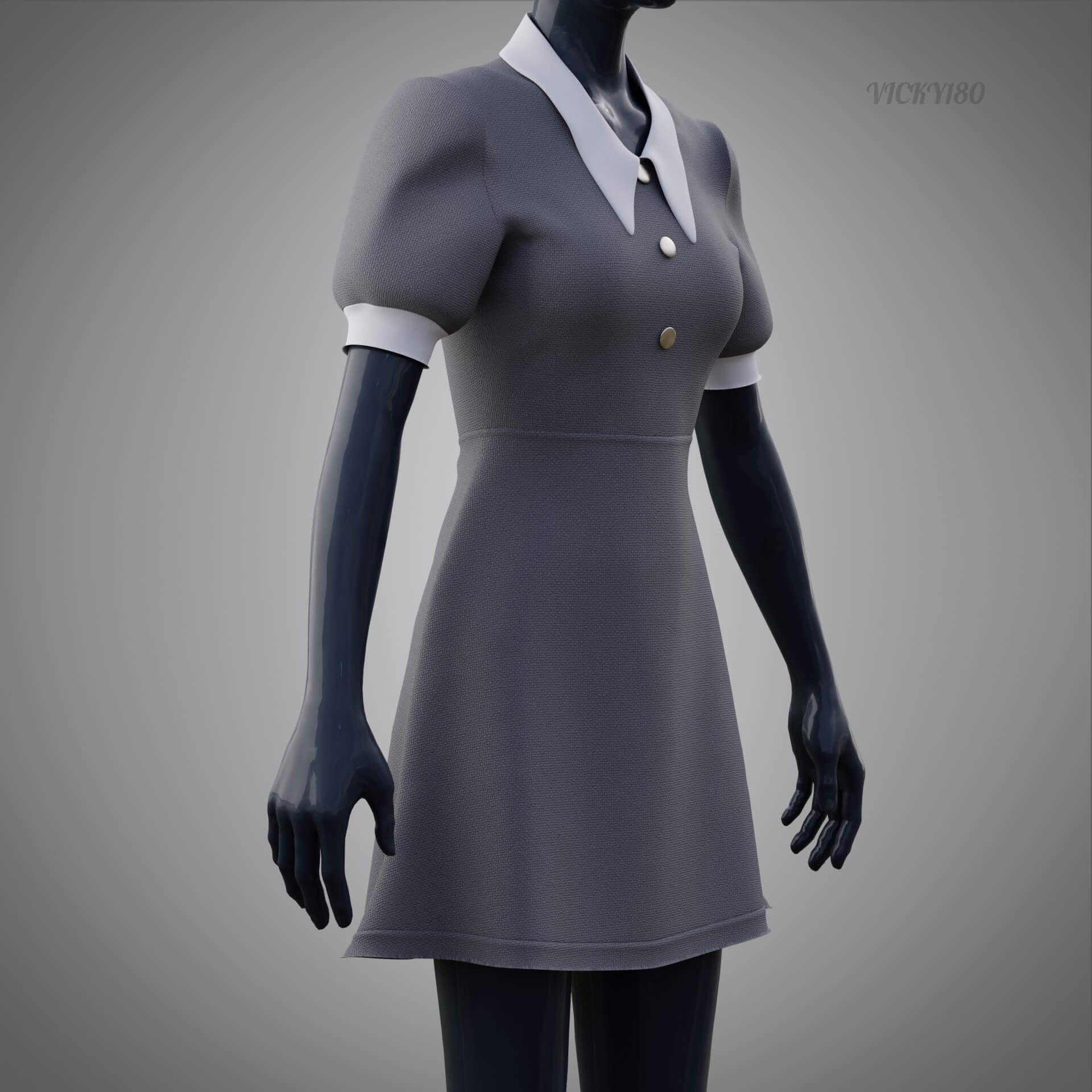 Gray Collared Formal Dress 3D Model by vicky180