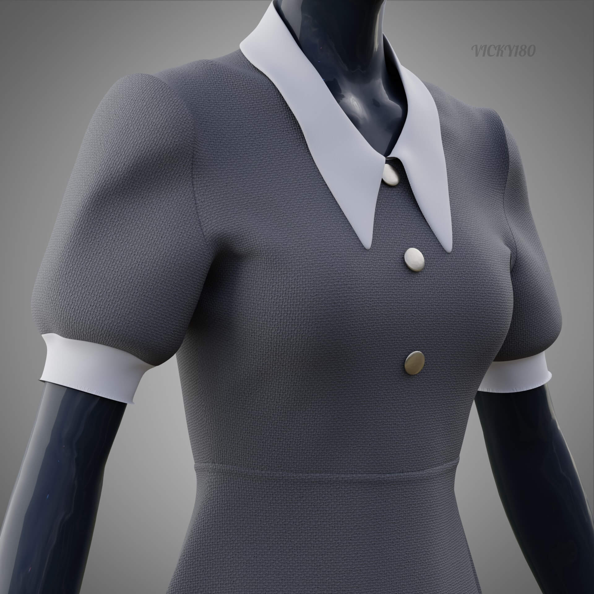 Gray Collared Formal Dress 3D Model by vicky180