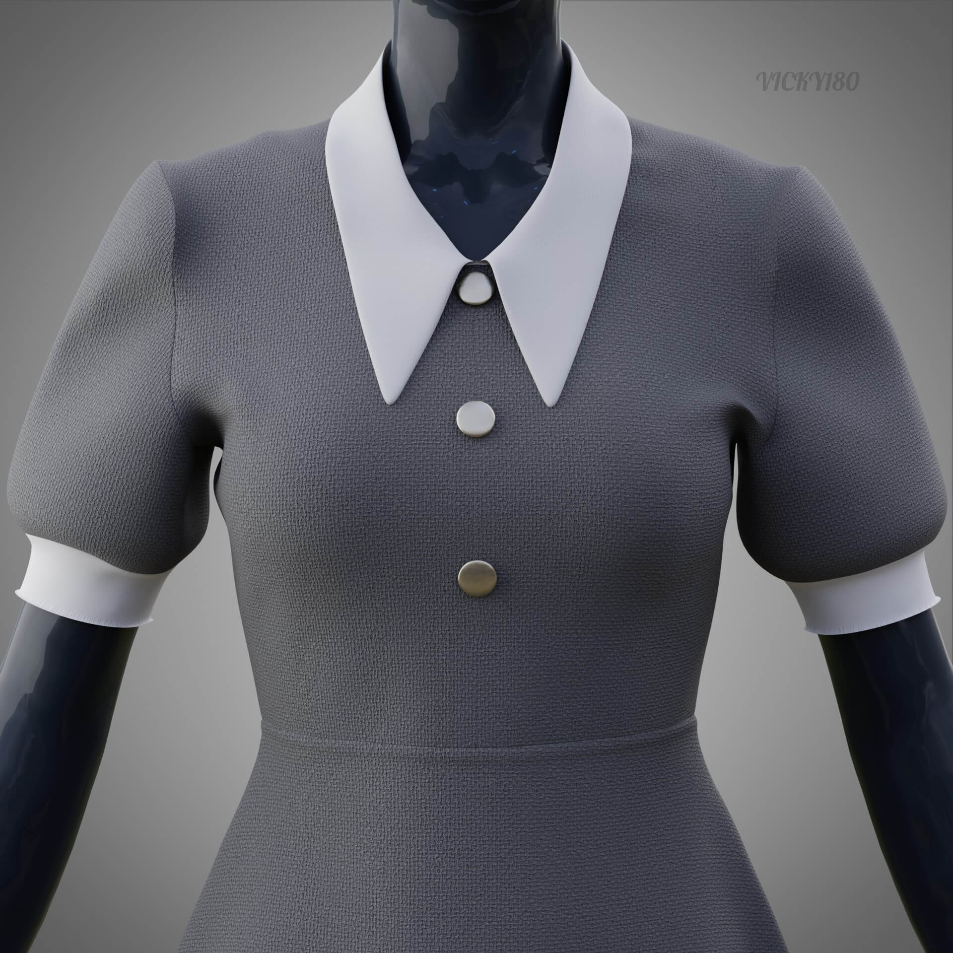 Gray Collared Formal Dress 3D Model by vicky180