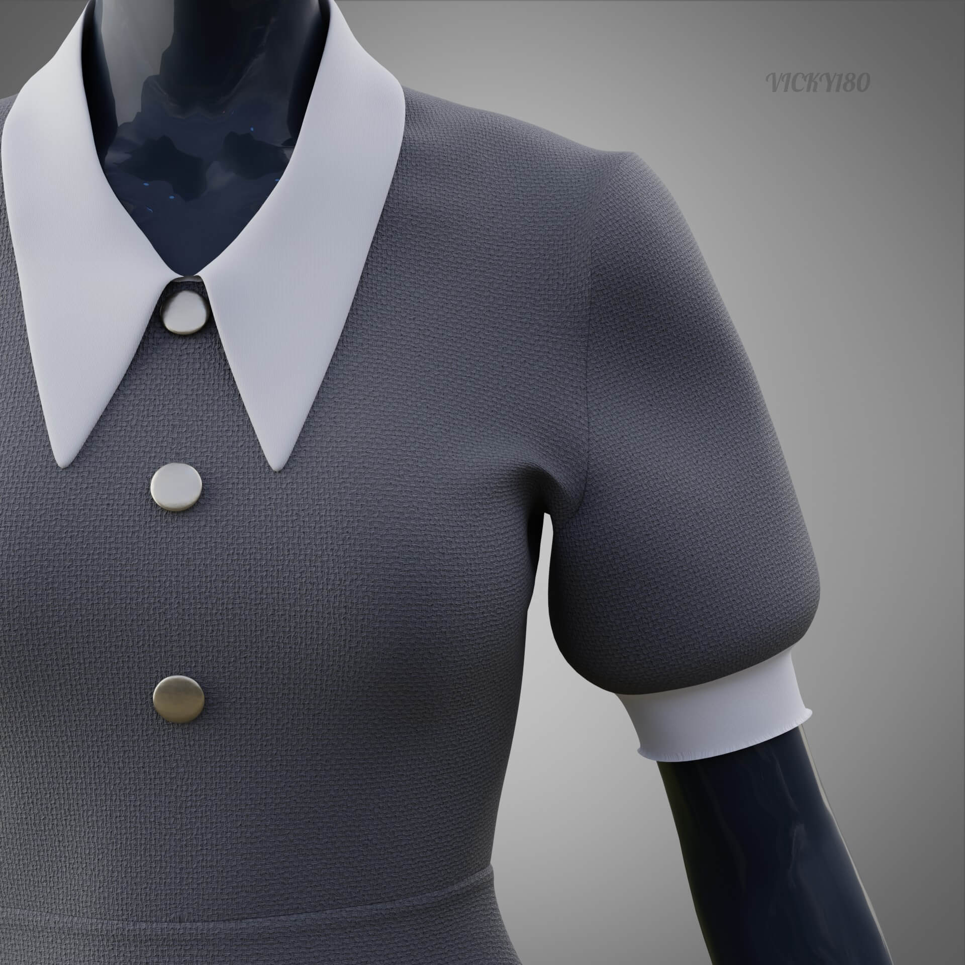 Gray Collared Formal Dress 3D Model by vicky180