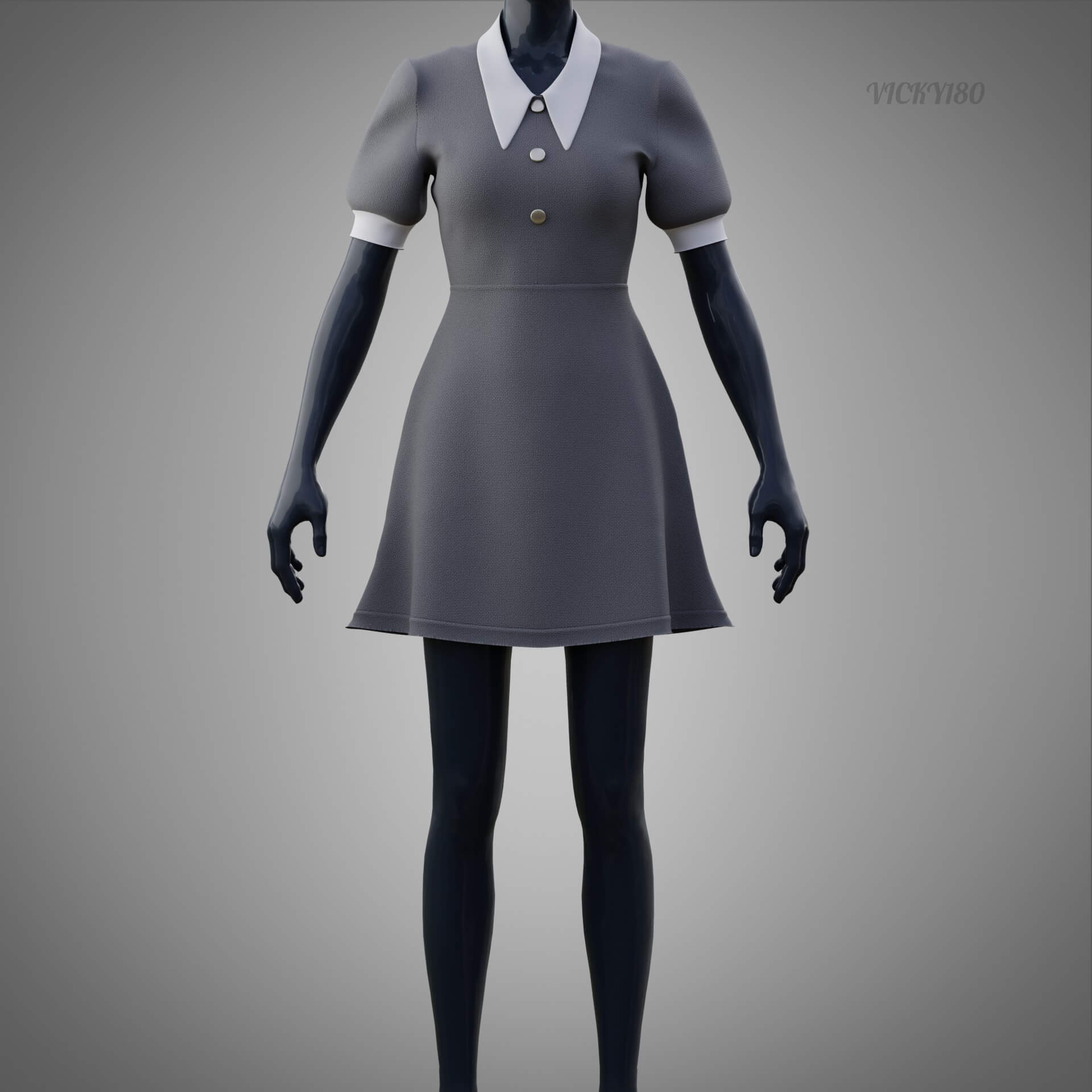 Gray Collared Formal Dress 3D Model by vicky180