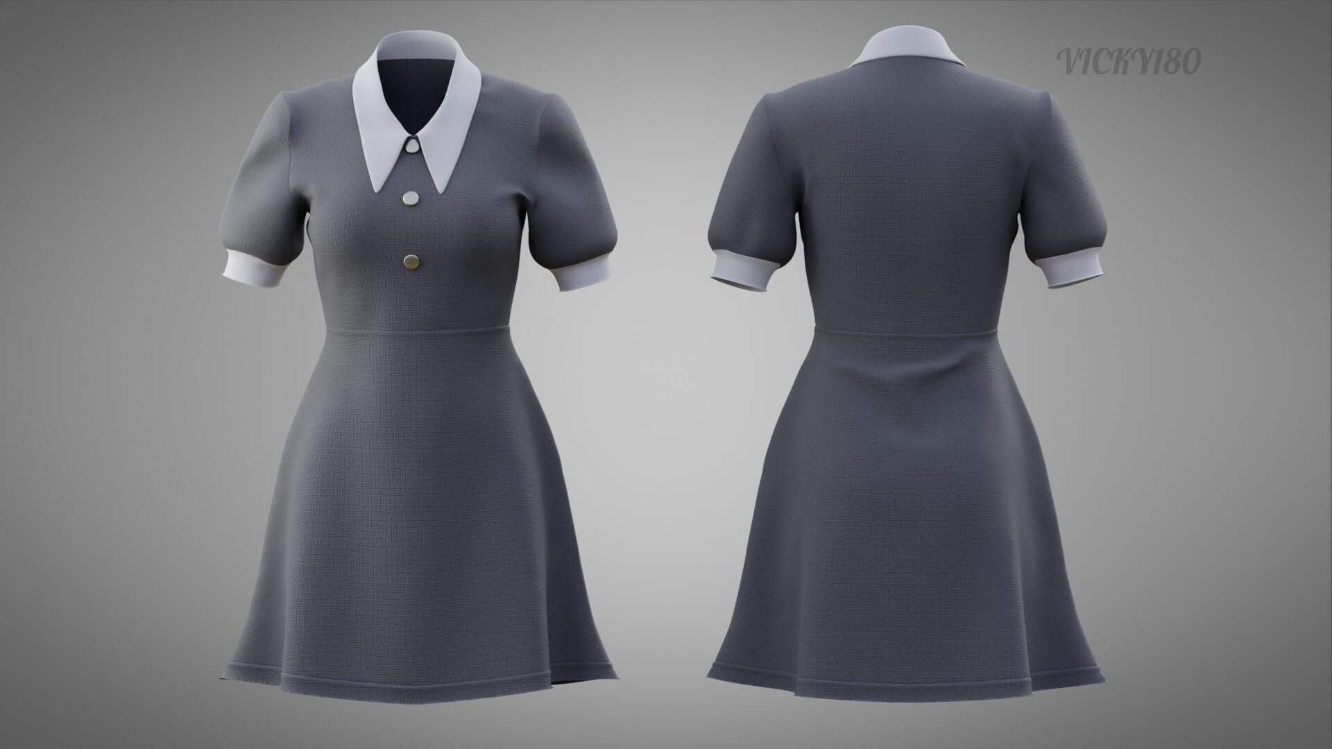 Gray Collared Formal Dress 3D Model by vicky180