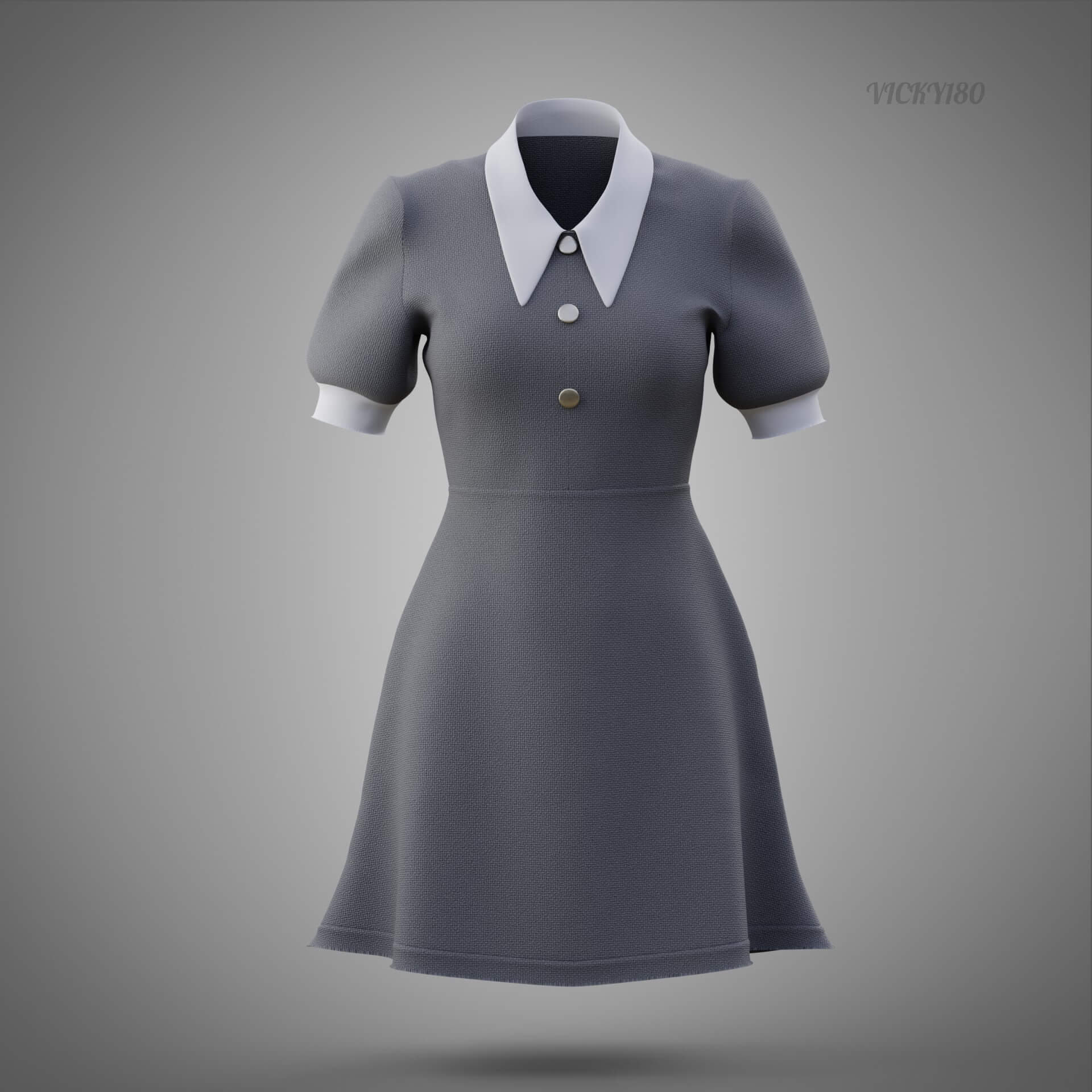 Gray Collared Formal Dress 3D Model by vicky180