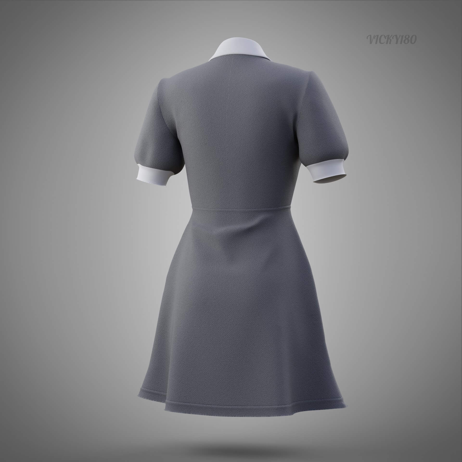 Gray Collared Formal Dress 3D Model by vicky180