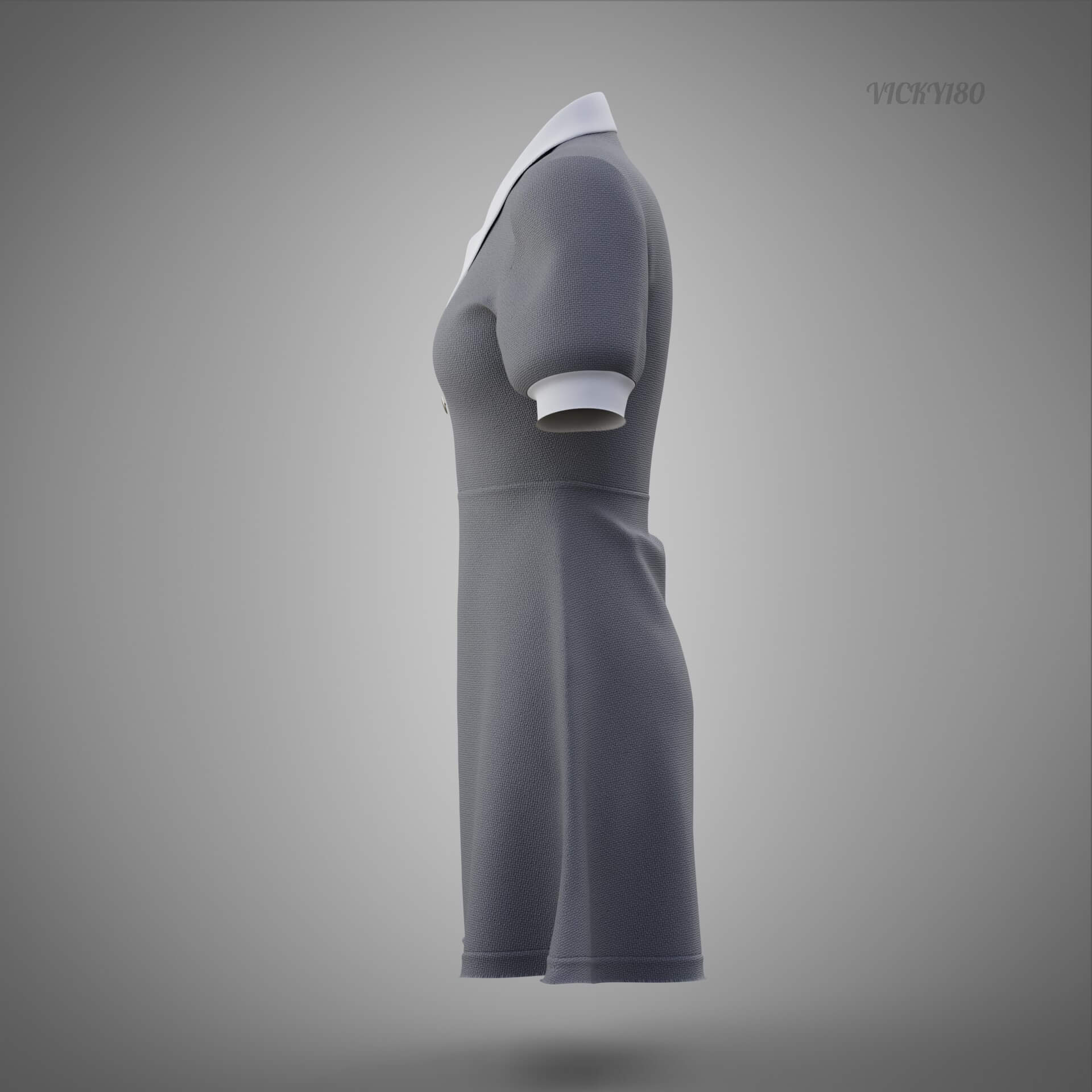 Gray Collared Formal Dress 3D Model by vicky180