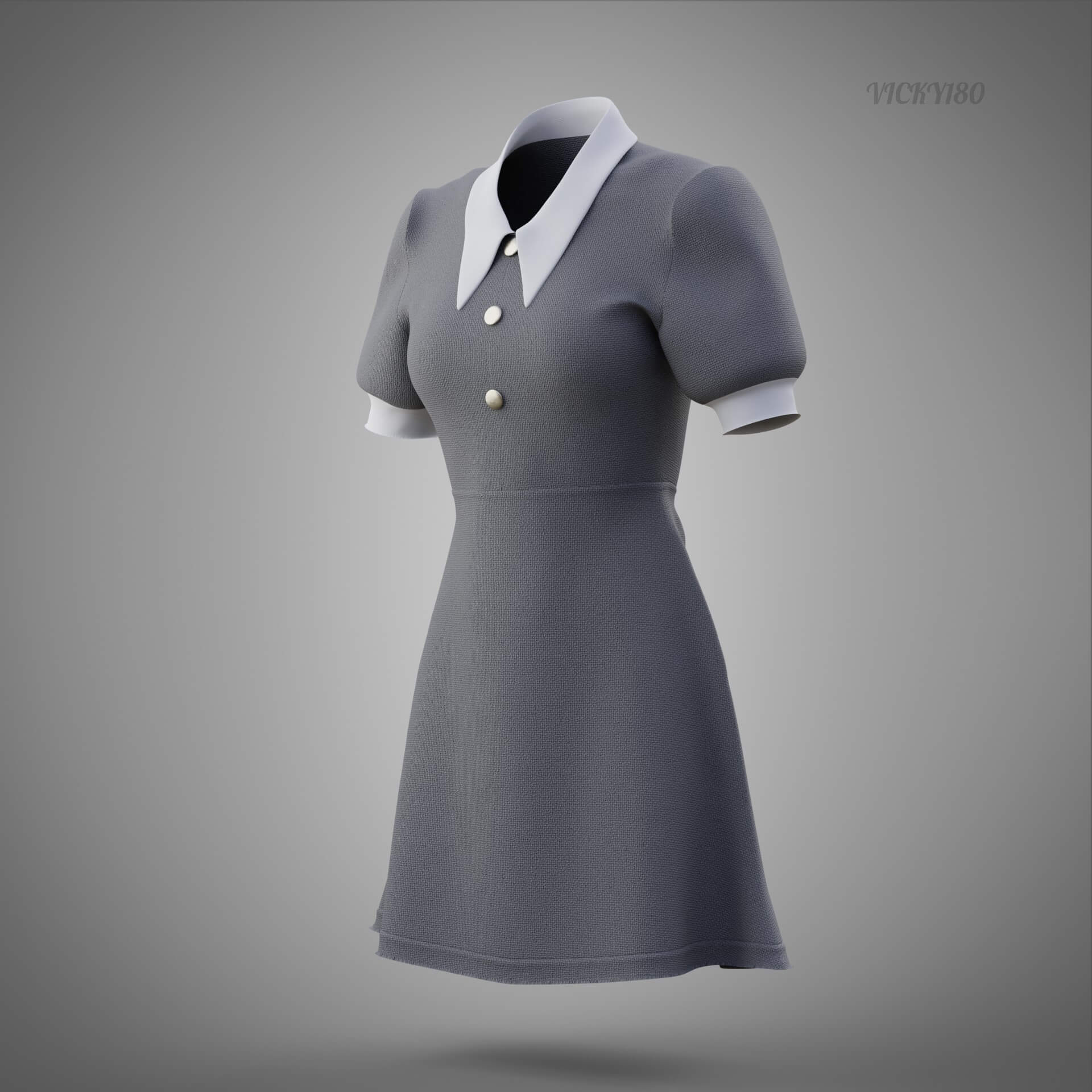 Gray Collared Formal Dress 3D Model by vicky180