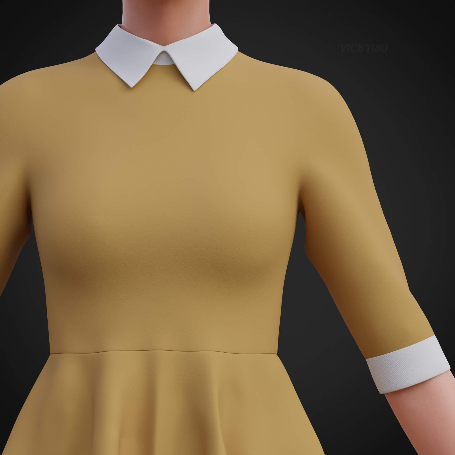 Mustard Collar Flare Formal Dress - Office Gown 3D Model by vicky180