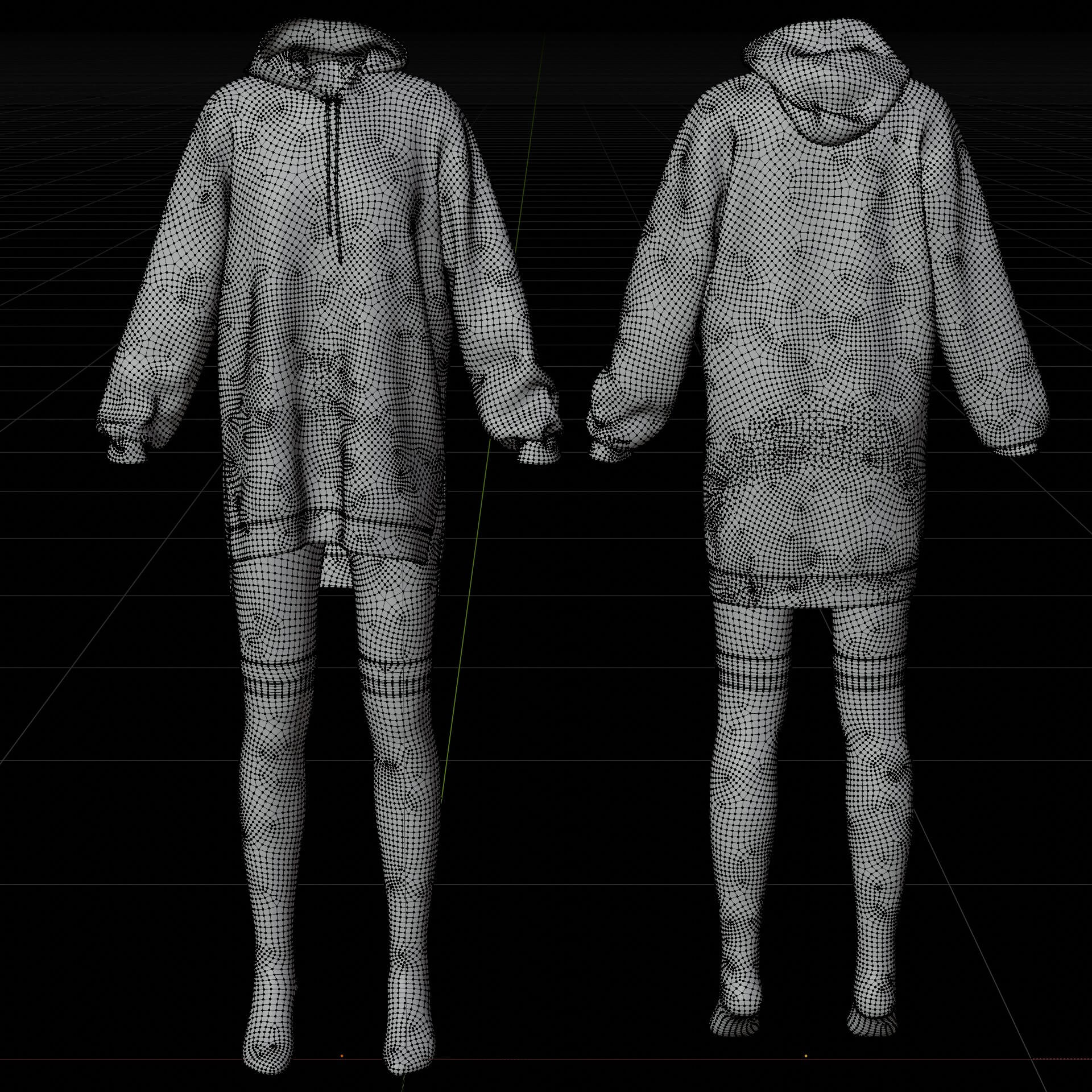 Oversized Hoodie Fishnet Tights With Thigh High Socks Outfit - 3D Model ...