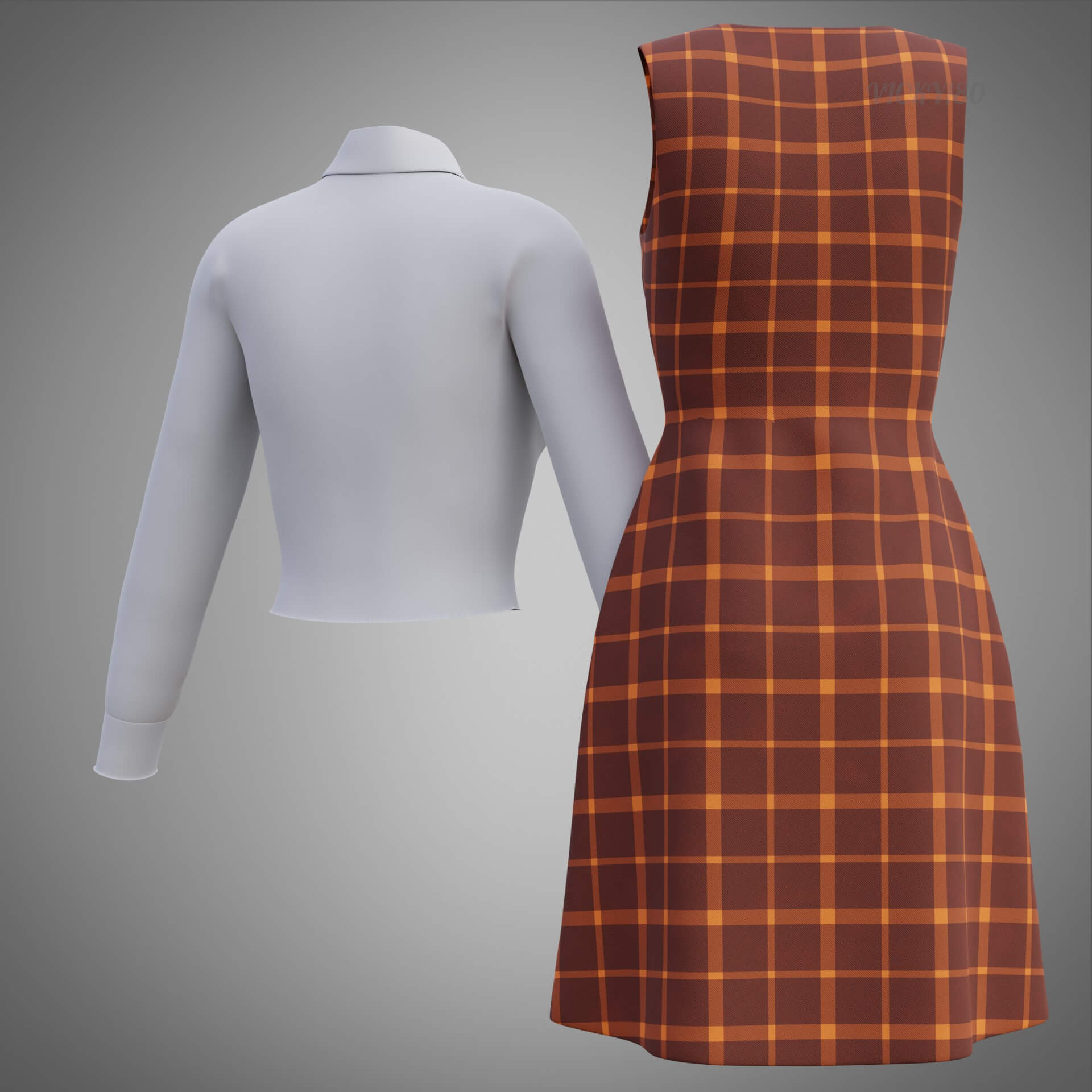 Plaid Uniform Dress - Checkered Dress and Shirt Outfit 3D Model by vicky180