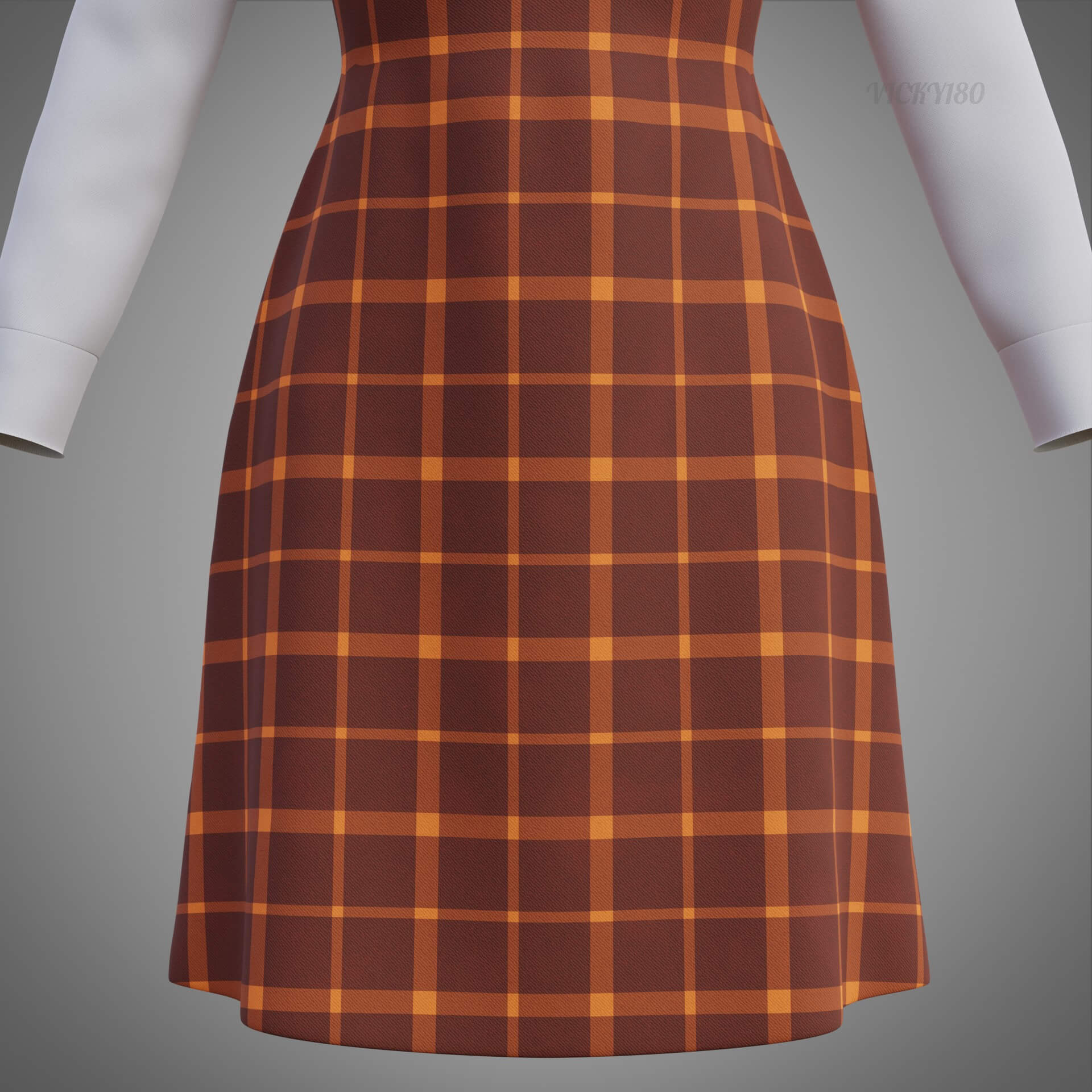 Plaid Uniform Dress - Checkered Dress and Shirt Outfit 3D Model by vicky180