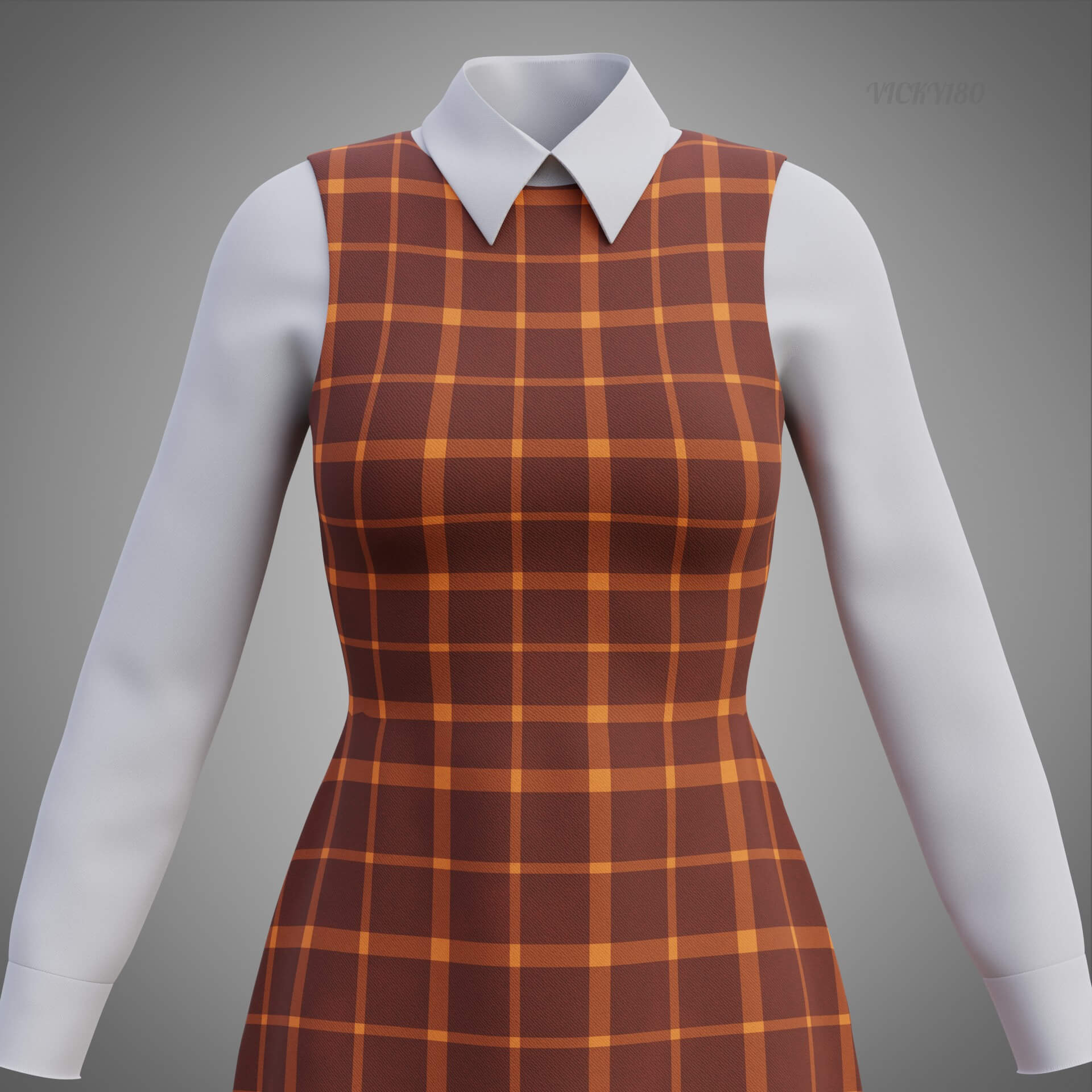 Plaid Uniform Dress - Checkered Dress and Shirt Outfit 3D Model by vicky180