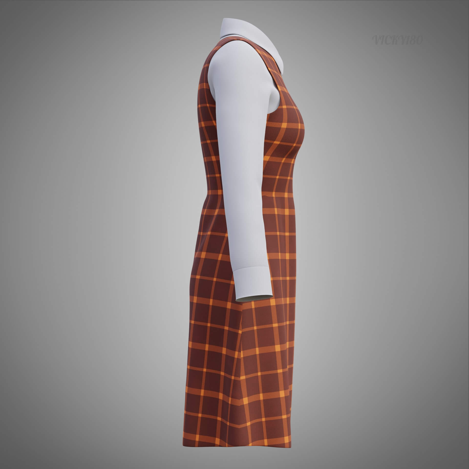 Plaid Uniform Dress - Checkered Dress and Shirt Outfit 3D Model by vicky180
