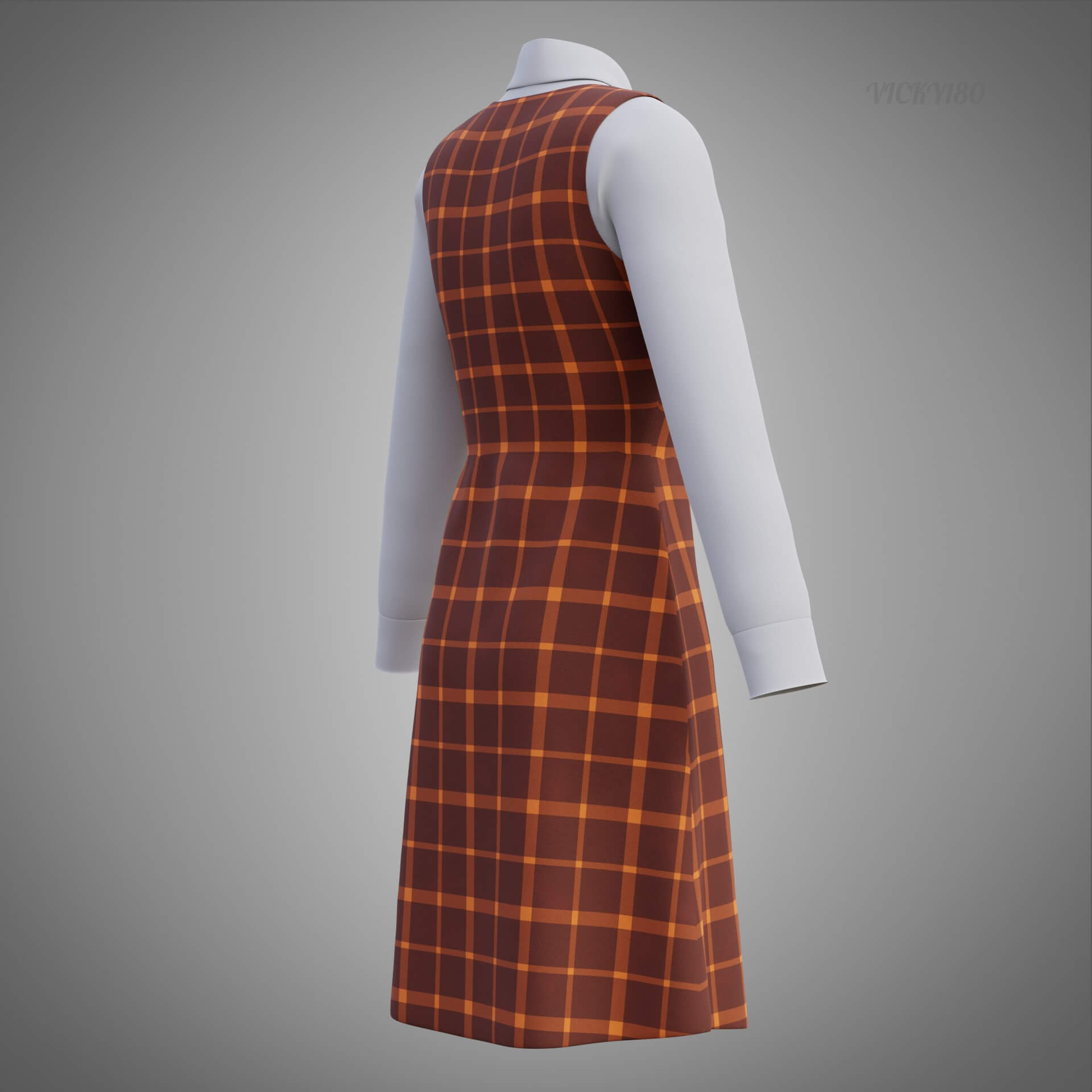 Plaid Uniform Dress - Checkered Dress and Shirt Outfit 3D Model by vicky180
