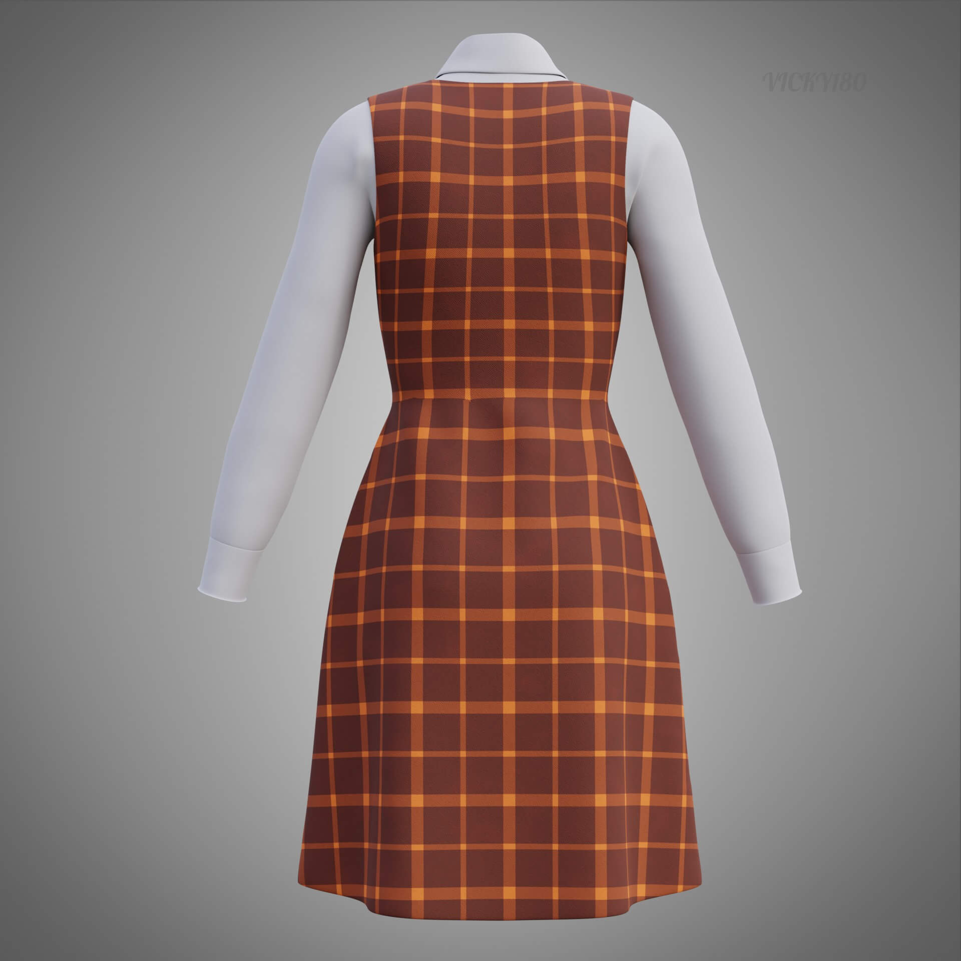 Plaid Uniform Dress - Checkered Dress and Shirt Outfit 3D Model by vicky180
