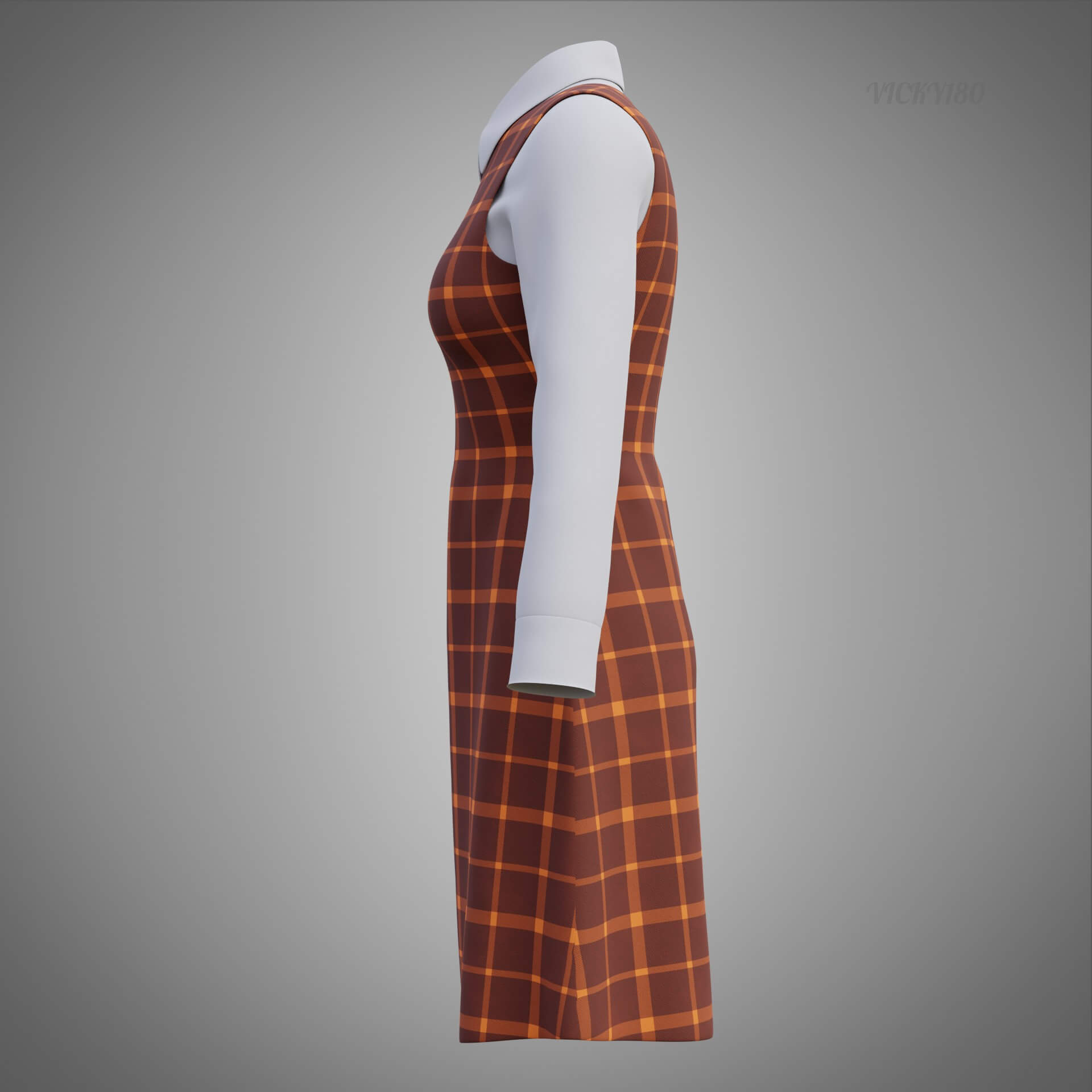 Plaid Uniform Dress - Checkered Dress and Shirt Outfit 3D Model by vicky180