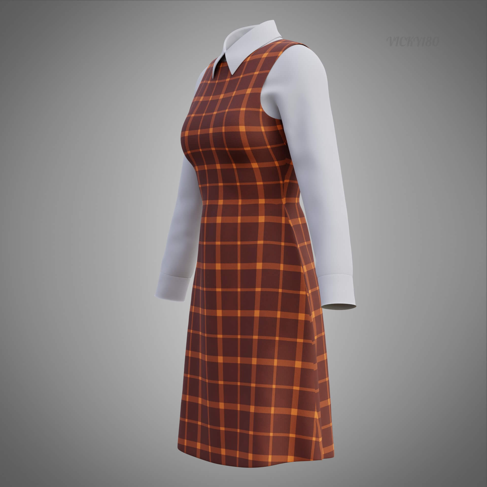 Plaid Uniform Dress - Checkered Dress and Shirt Outfit 3D Model by vicky180