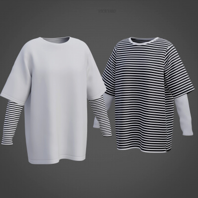 Punk Oversized Stripes Shirt - Harajuku Long Sleeves T-Shirt 3D Model ...