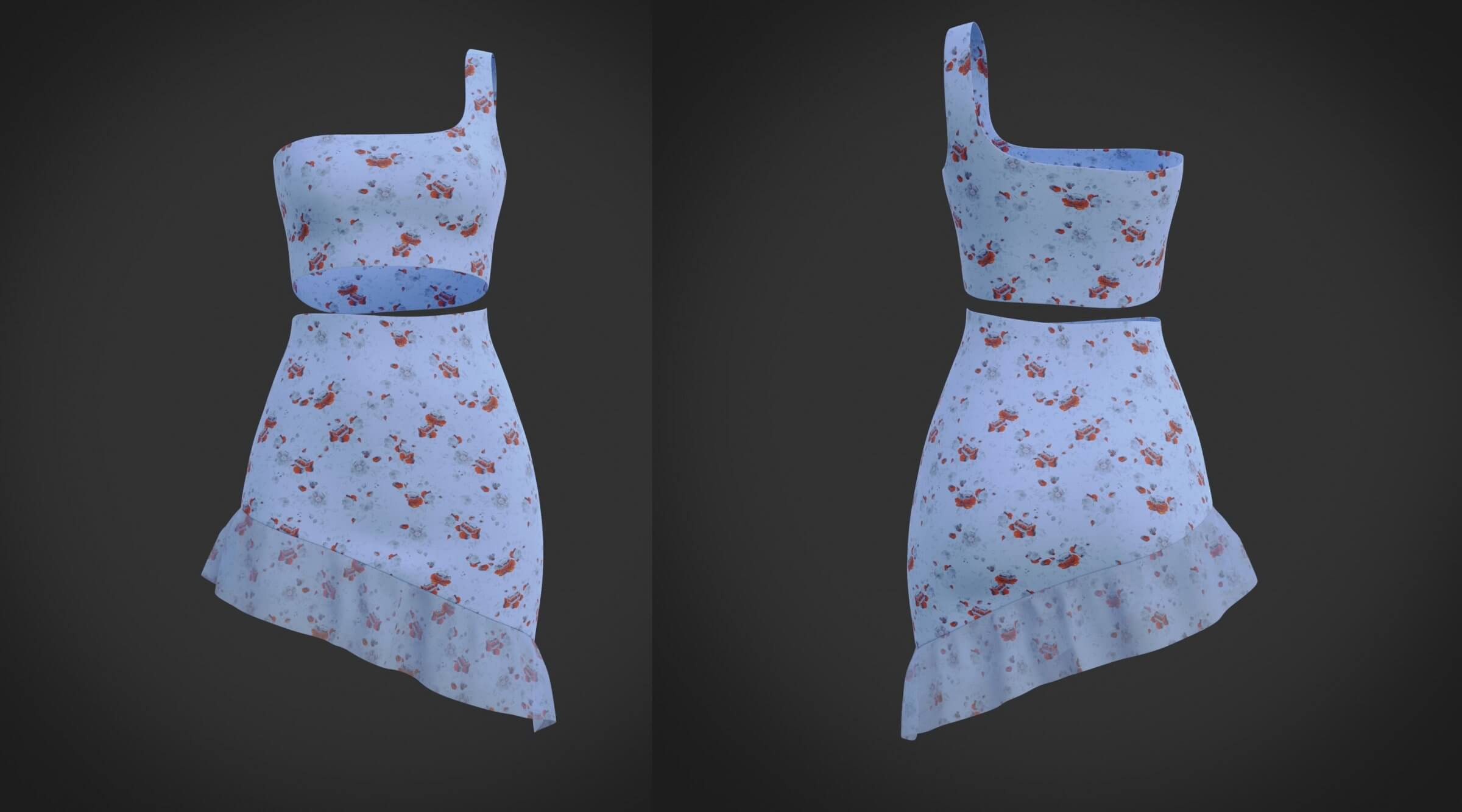 Ruffle Asymmetrical Dress - 2 Piece Outfit 3D Model by vicky180