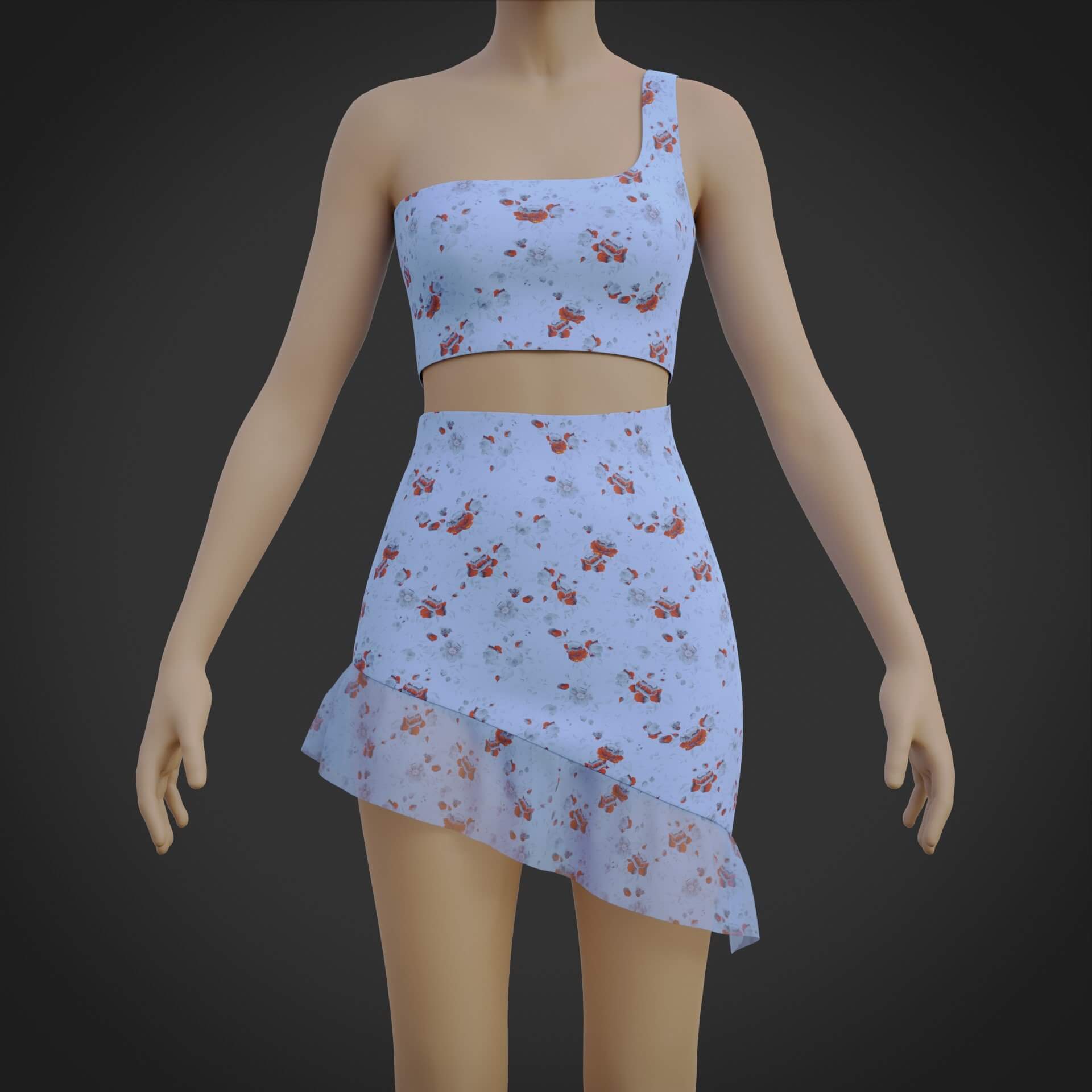 Ruffle Asymmetrical Dress - 2 Piece Outfit 3D Model by vicky180