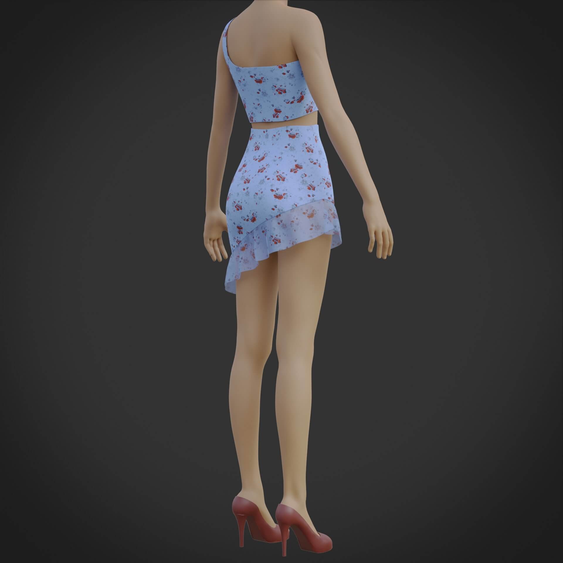 Ruffle Asymmetrical Dress - 2 Piece Outfit 3D Model by vicky180