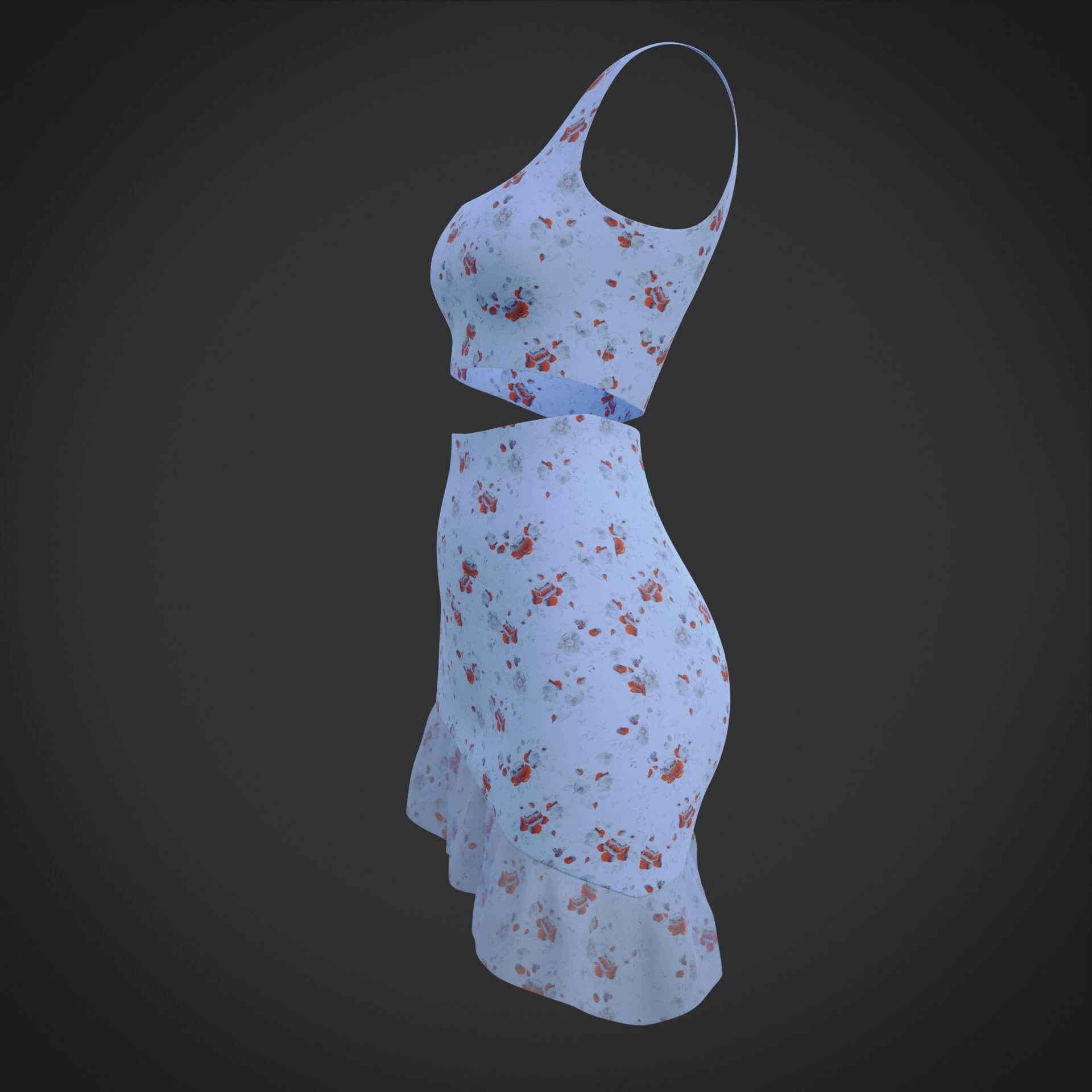 Ruffle Asymmetrical Dress - 2 Piece Outfit 3D Model by vicky180