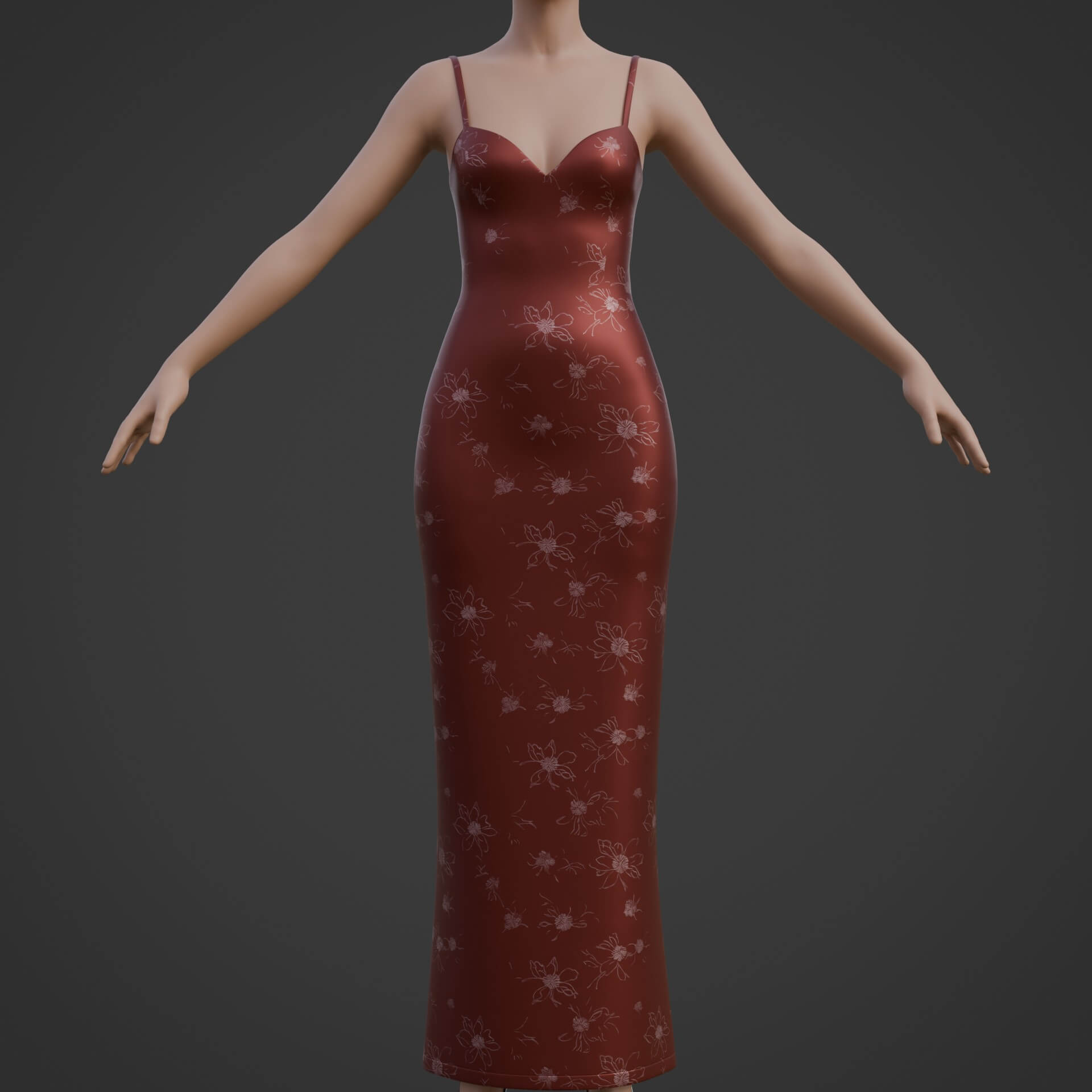 Silk Floral Prom Dress - Evening Gown 3D Model by vicky180