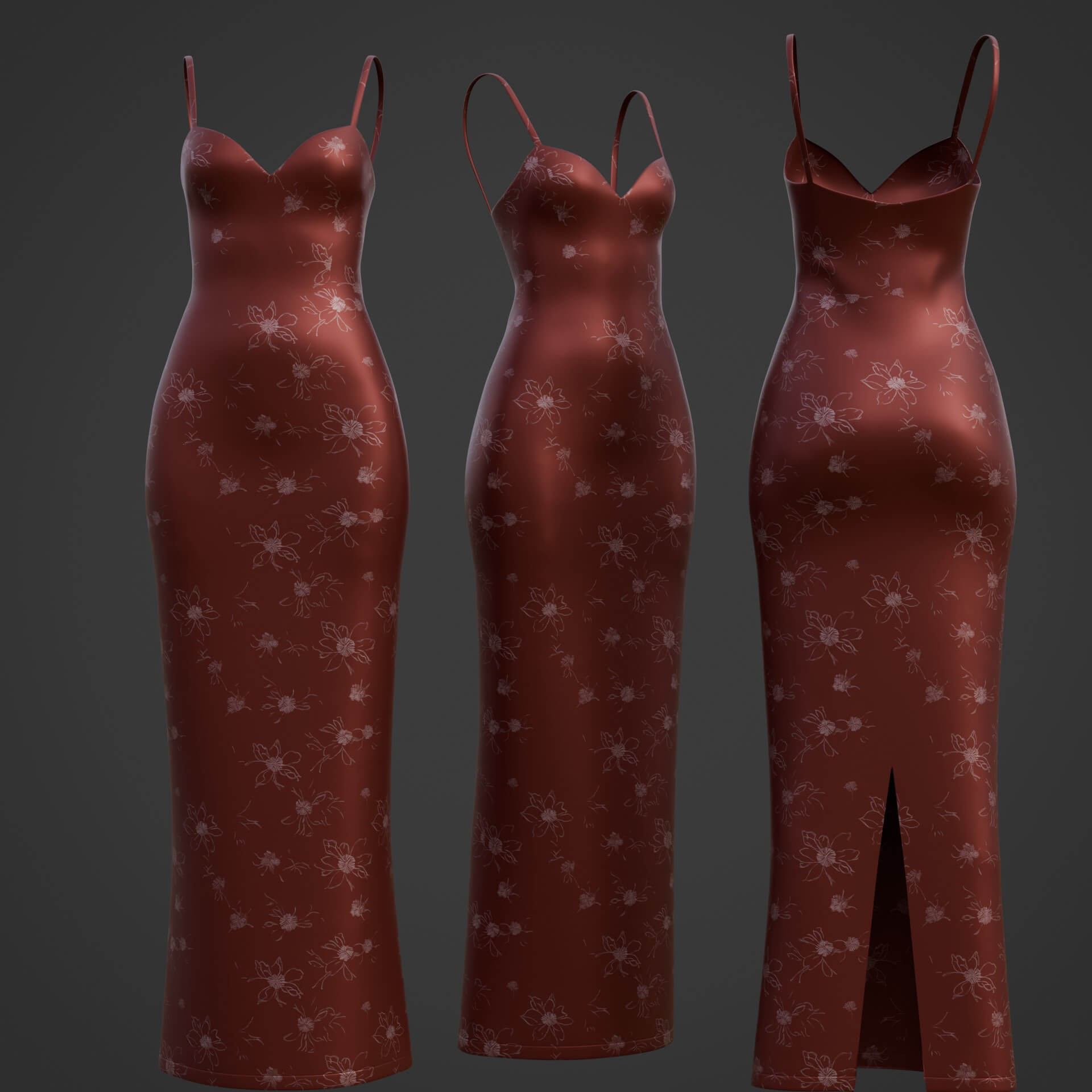 Silk Floral Prom Dress - Evening Gown 3D Model by vicky180