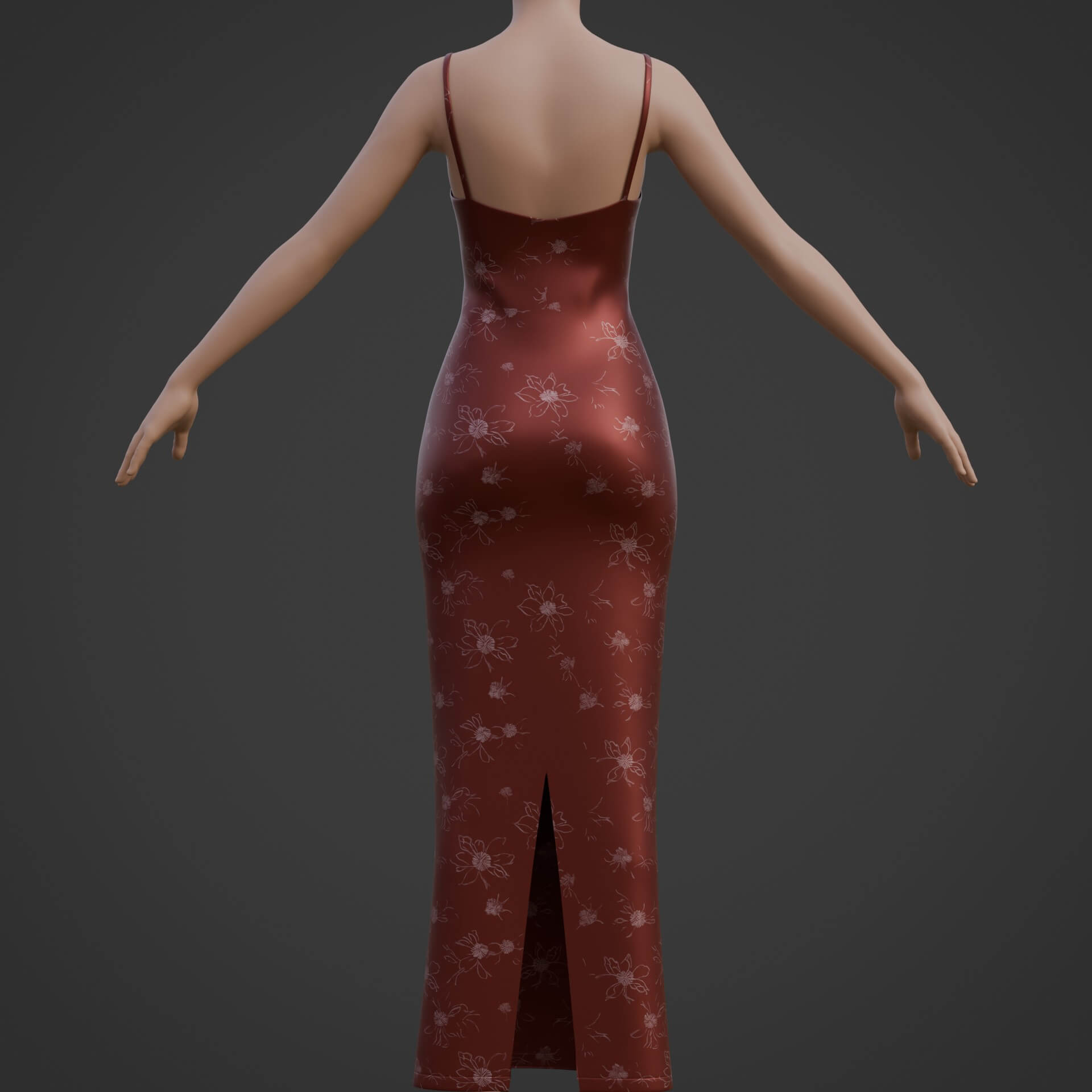 Silk Floral Prom Dress - Evening Gown 3D Model by vicky180