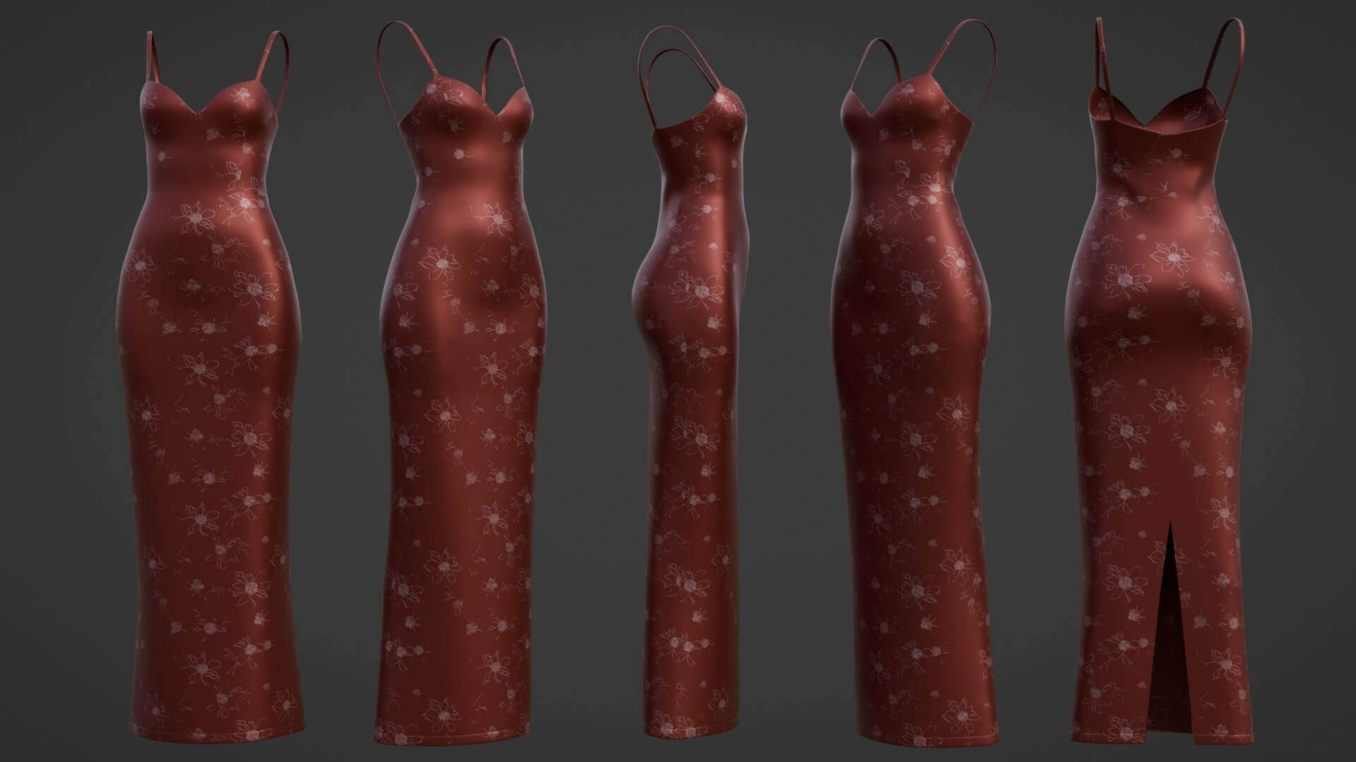 Silk Floral Prom Dress - Evening Gown 3D Model by vicky180