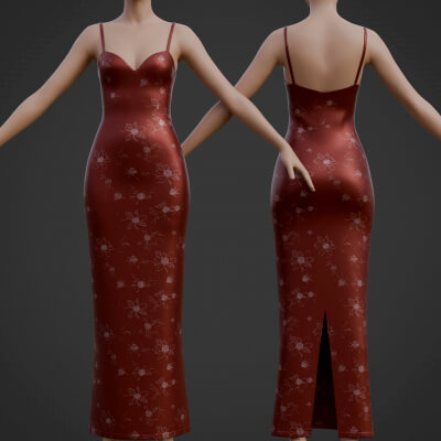 Silk Floral Prom Dress - Evening Gown 3D Model by vicky180