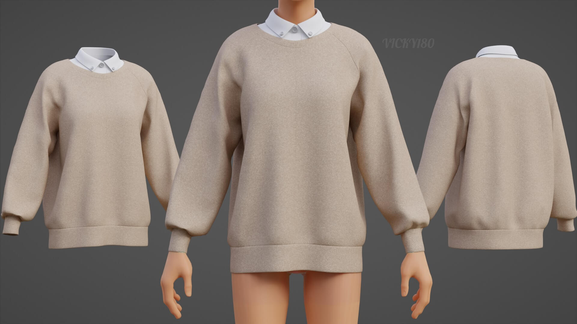 Sweater and Collared Shirt - Knit Pullover formal clothing 3D Model by ...