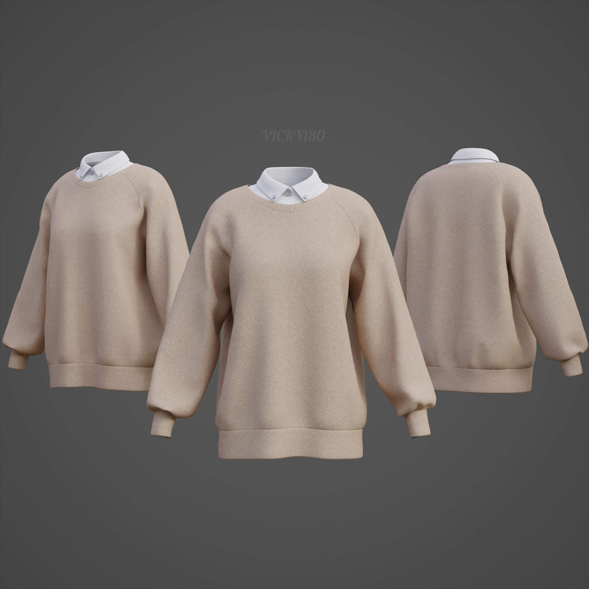 Sweater and Collared Shirt - Knit Pullover formal clothing 3D Model by ...
