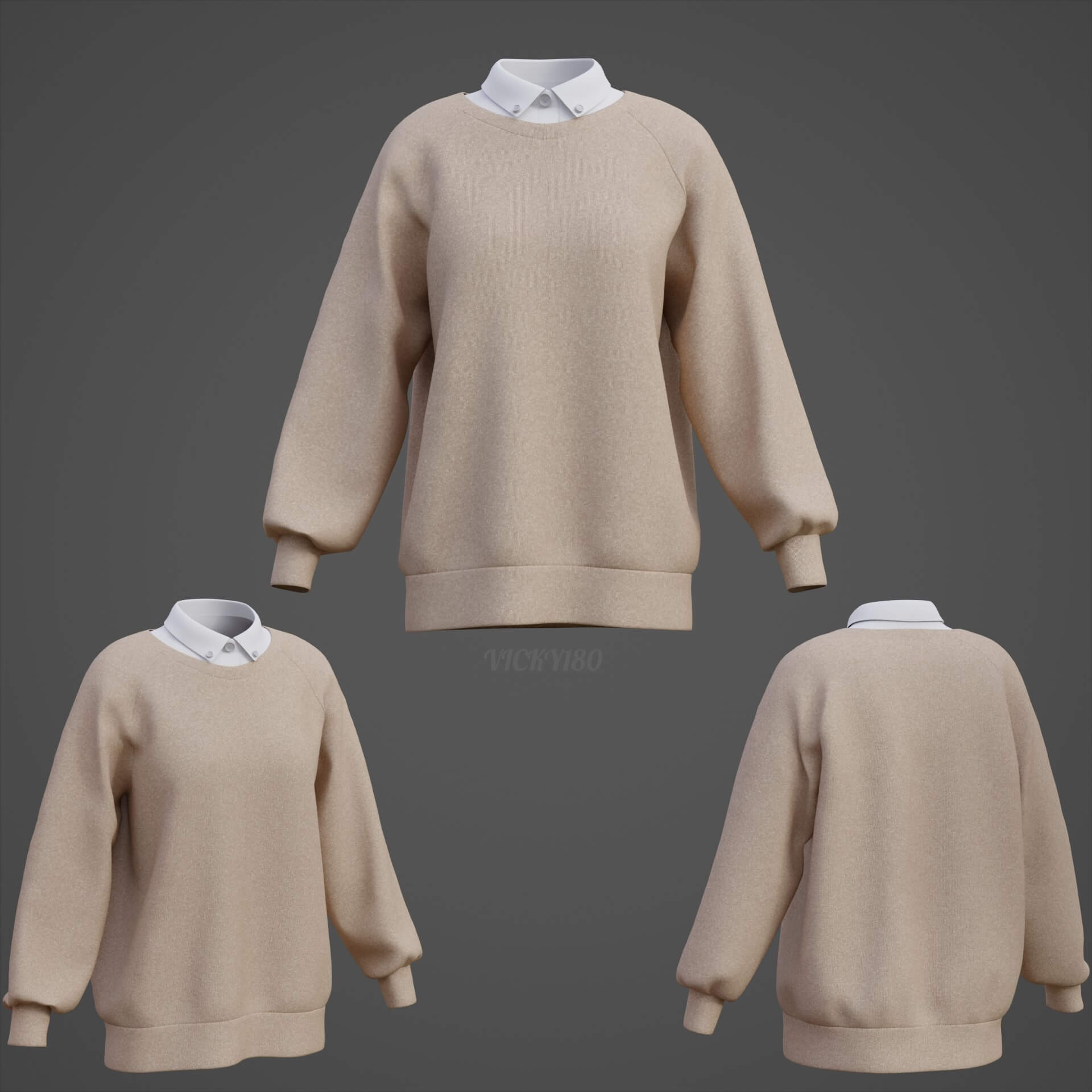 Sweater and Collared Shirt - Knit Pullover formal clothing 3D Model by ...