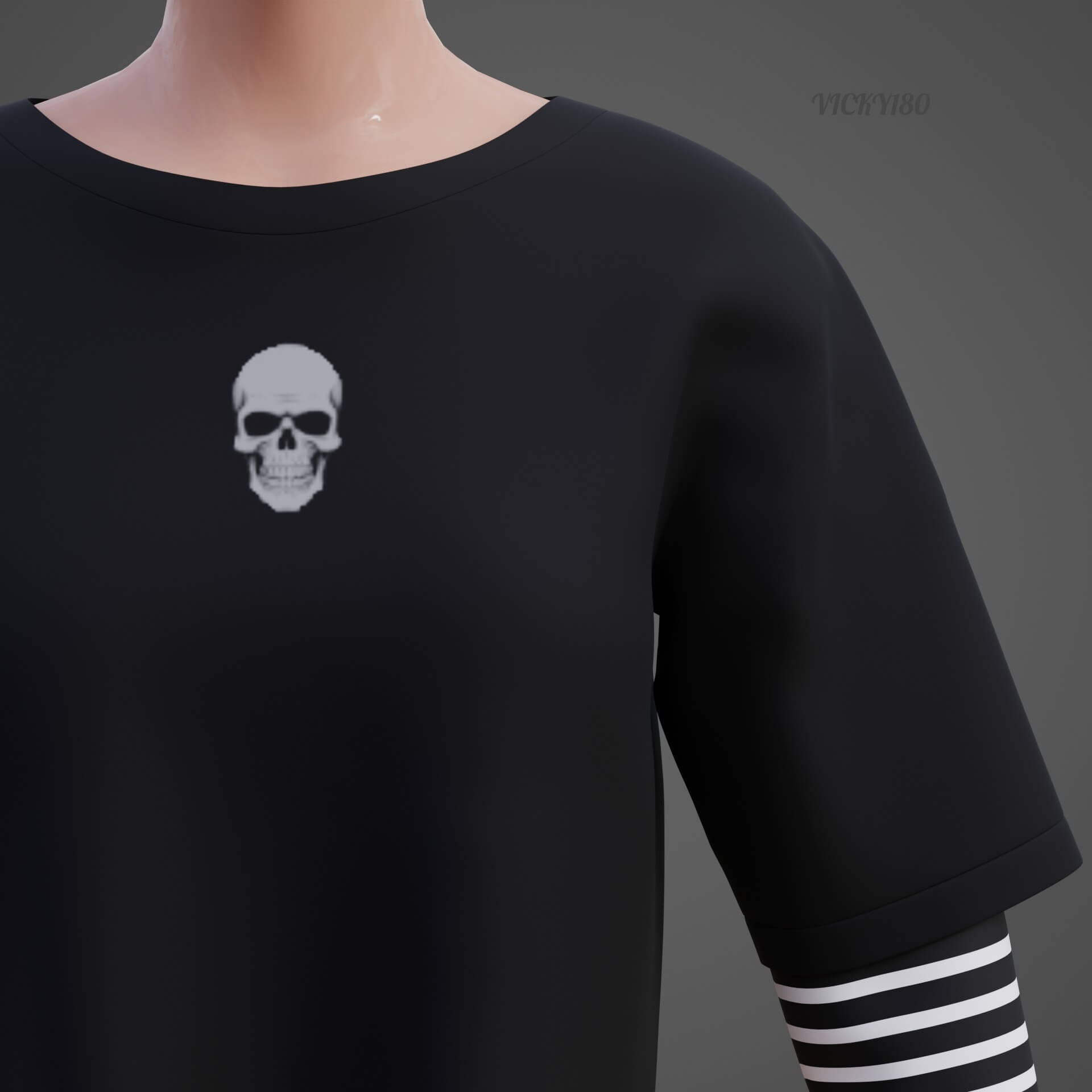 Y2K Grunge Crop Top - Goth Stripes Long Sleeve 2 Piece Shirt 3D Model ...