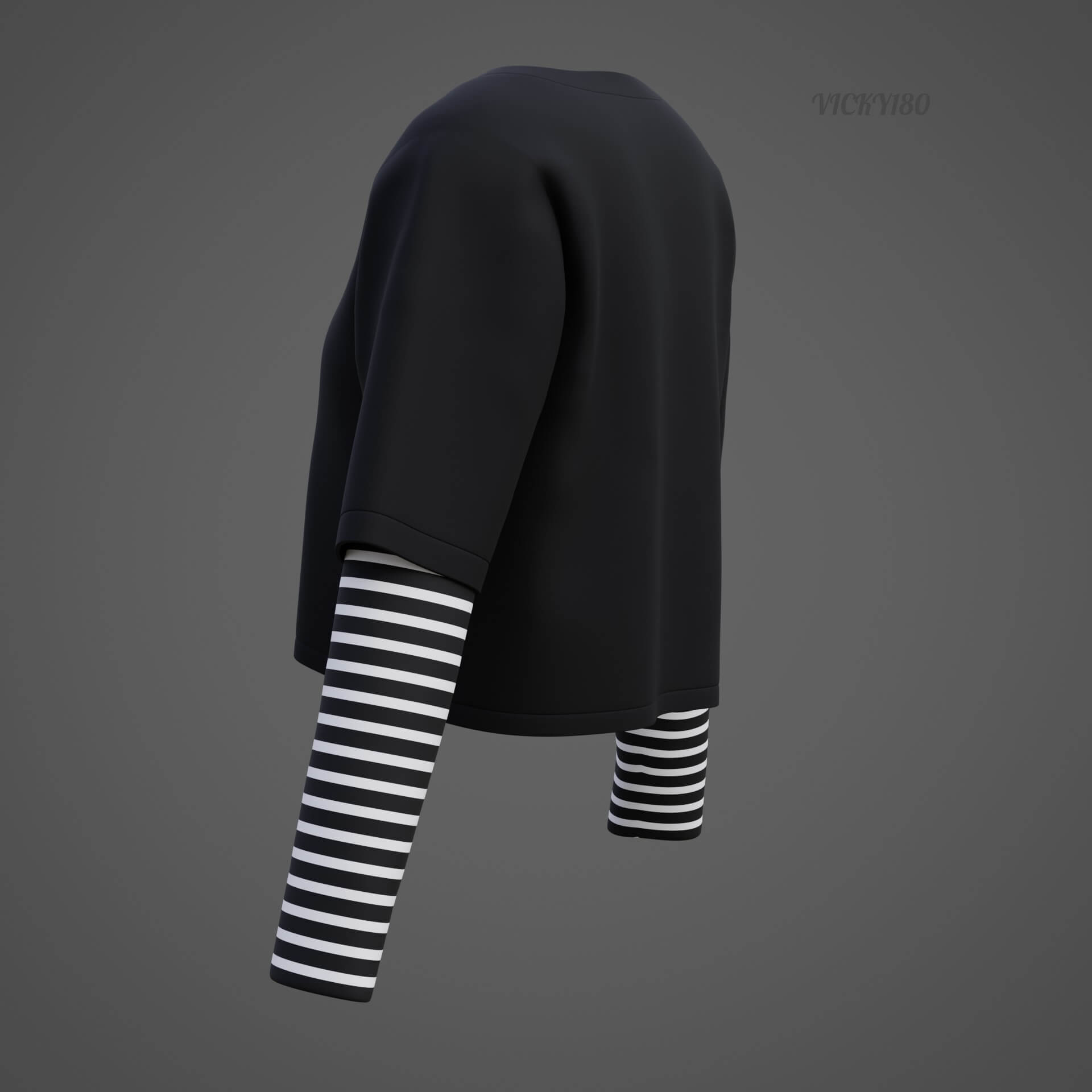 Y2K Grunge Crop Top - Goth Stripes Long Sleeve 2 Piece Shirt 3D Model ...