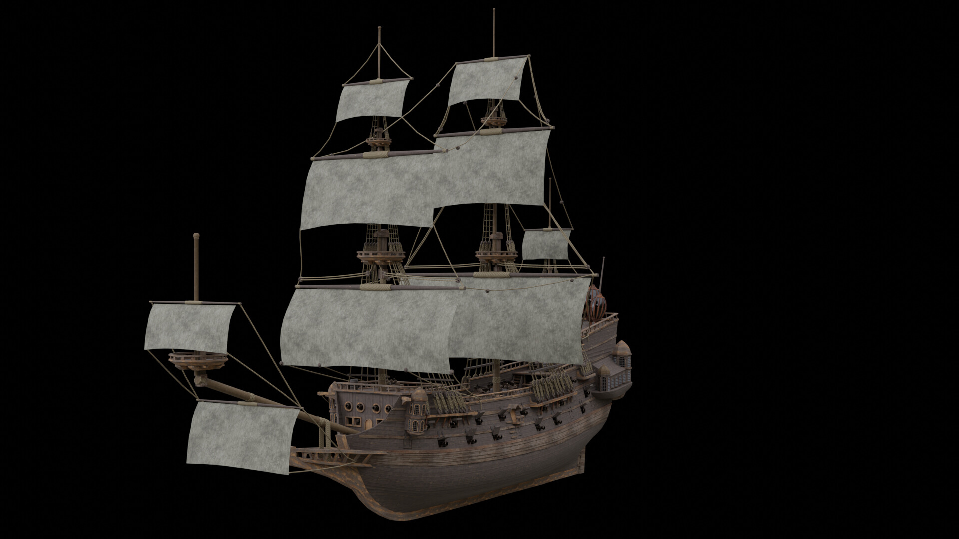 Pirates Ship Galleon Sailing Ship Game Ready - 3D Model by victorartonomy