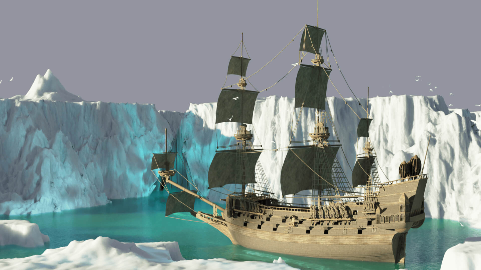 Pirates Ship Galleon Sailing Ship Game Ready - 3D Model by victorartonomy