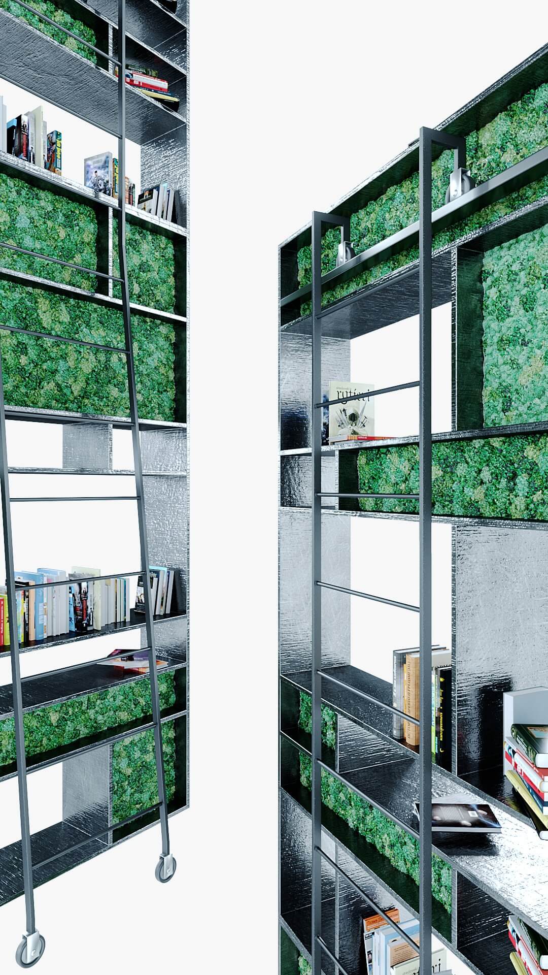 Loft Bookcase with Books and Plants - 3D Model by vip-demiurg