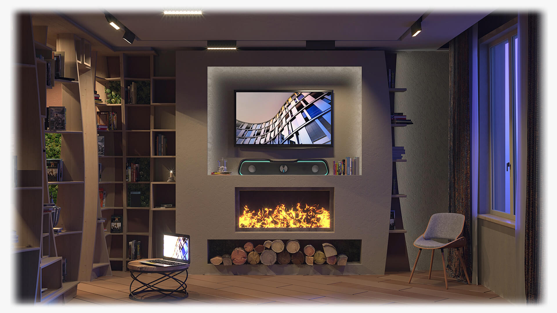 Wooden Bookcase With Moss Inserts - 3D Model by vip-demiurg