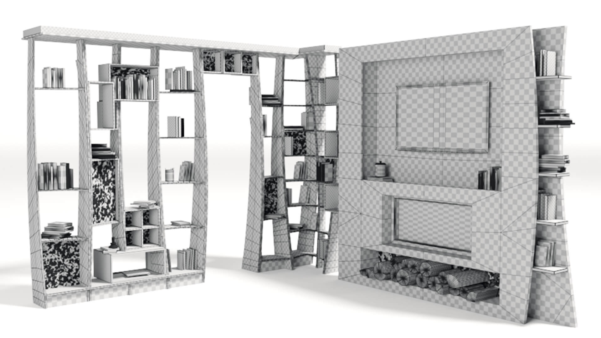 Wooden Bookcase With Moss Inserts - 3D Model by vip-demiurg