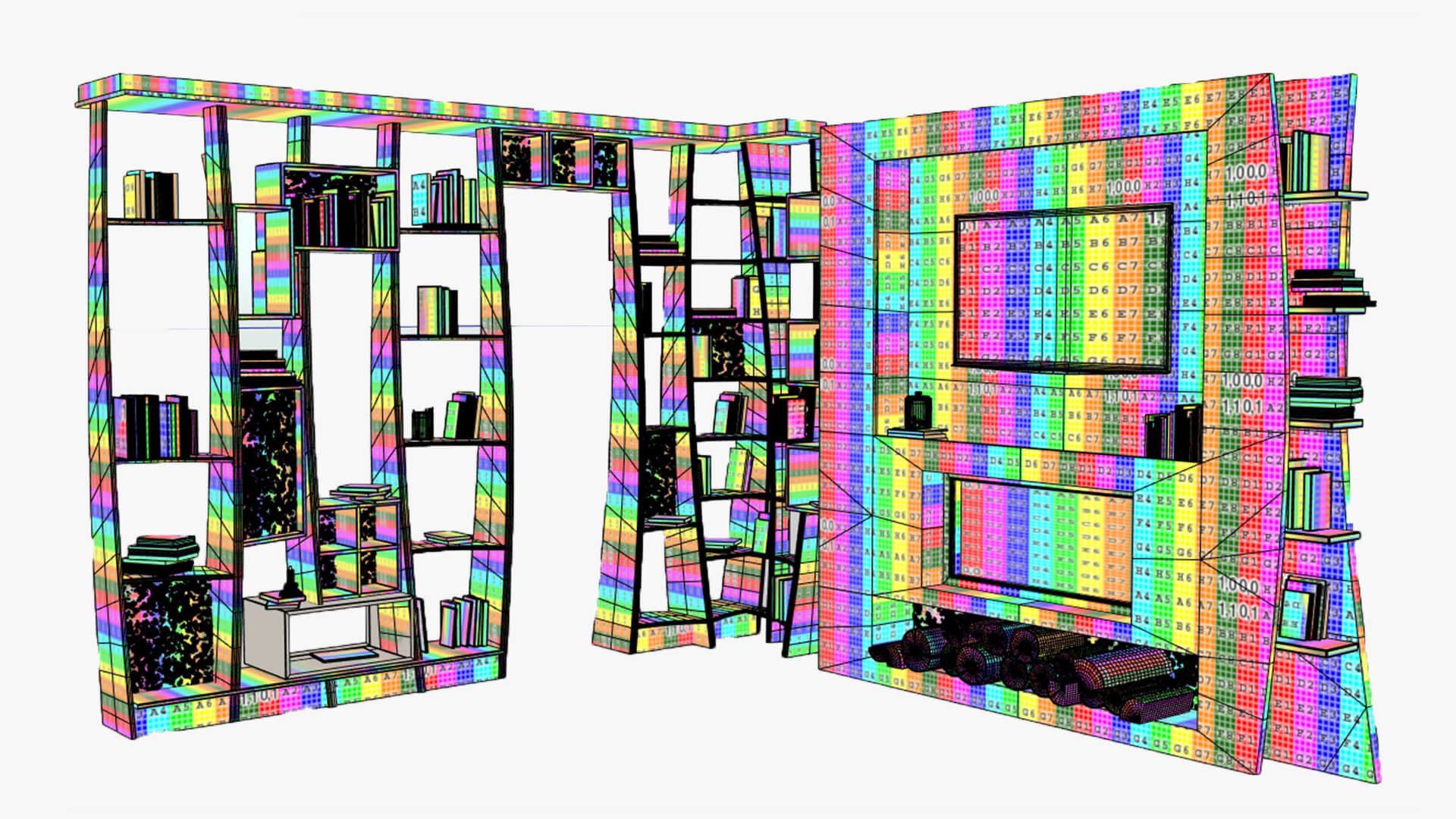 Wooden Bookcase With Moss Inserts - 3D Model by vip-demiurg